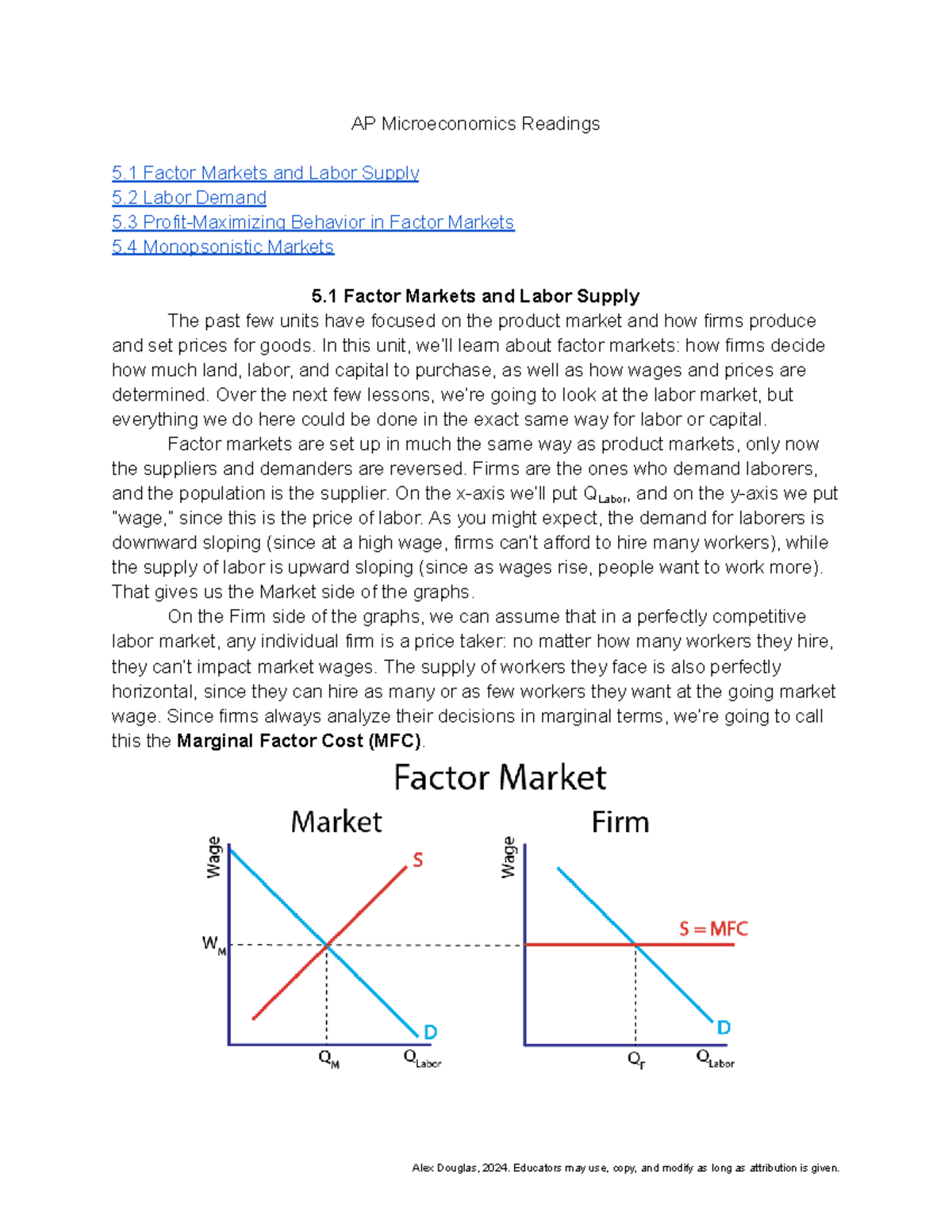 U5 Supplemental Readings - AP Microeconomics Readings 5 Factor Markets ...