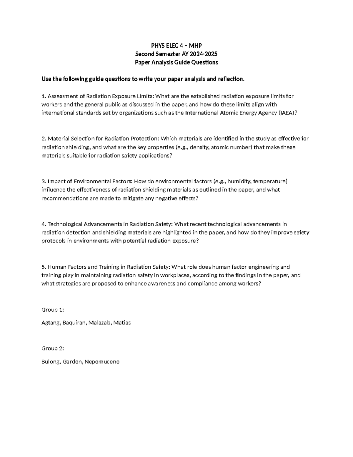 PHYS ELEC 4 Paper Analysis Guide - PHYS ELEC 4 – MHP Second Semester AY ...