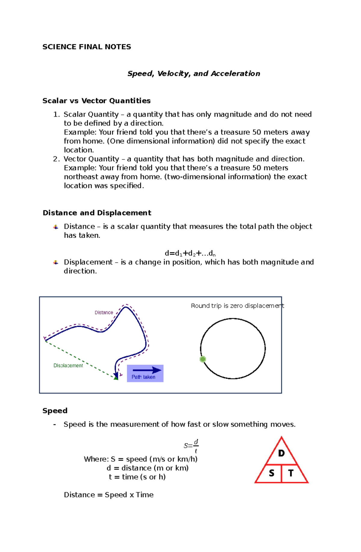 SCIENCE FINAL NOTES (SCI101) Speed, Velocity, and Acceleration Overview ...