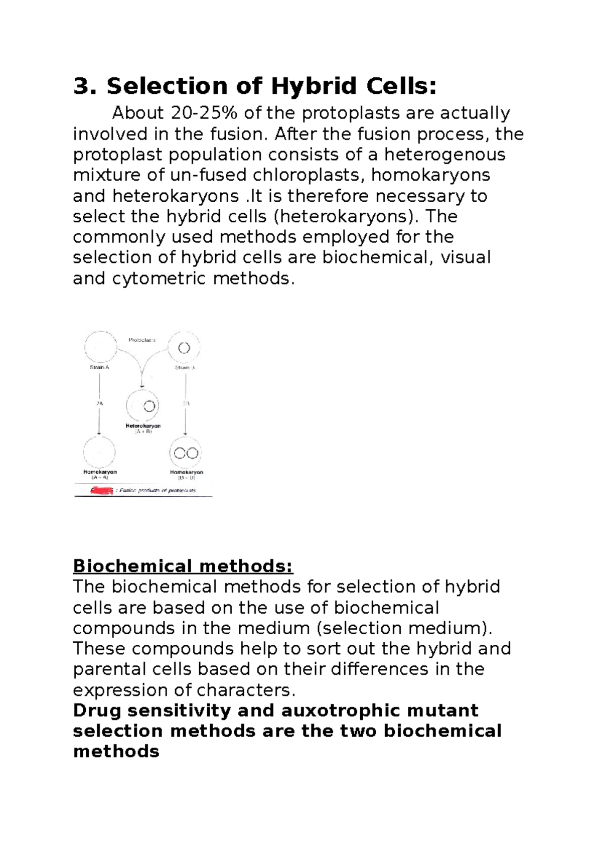 Selection of Hybrid Cells in Protoplast Fusion Techniques - Studocu