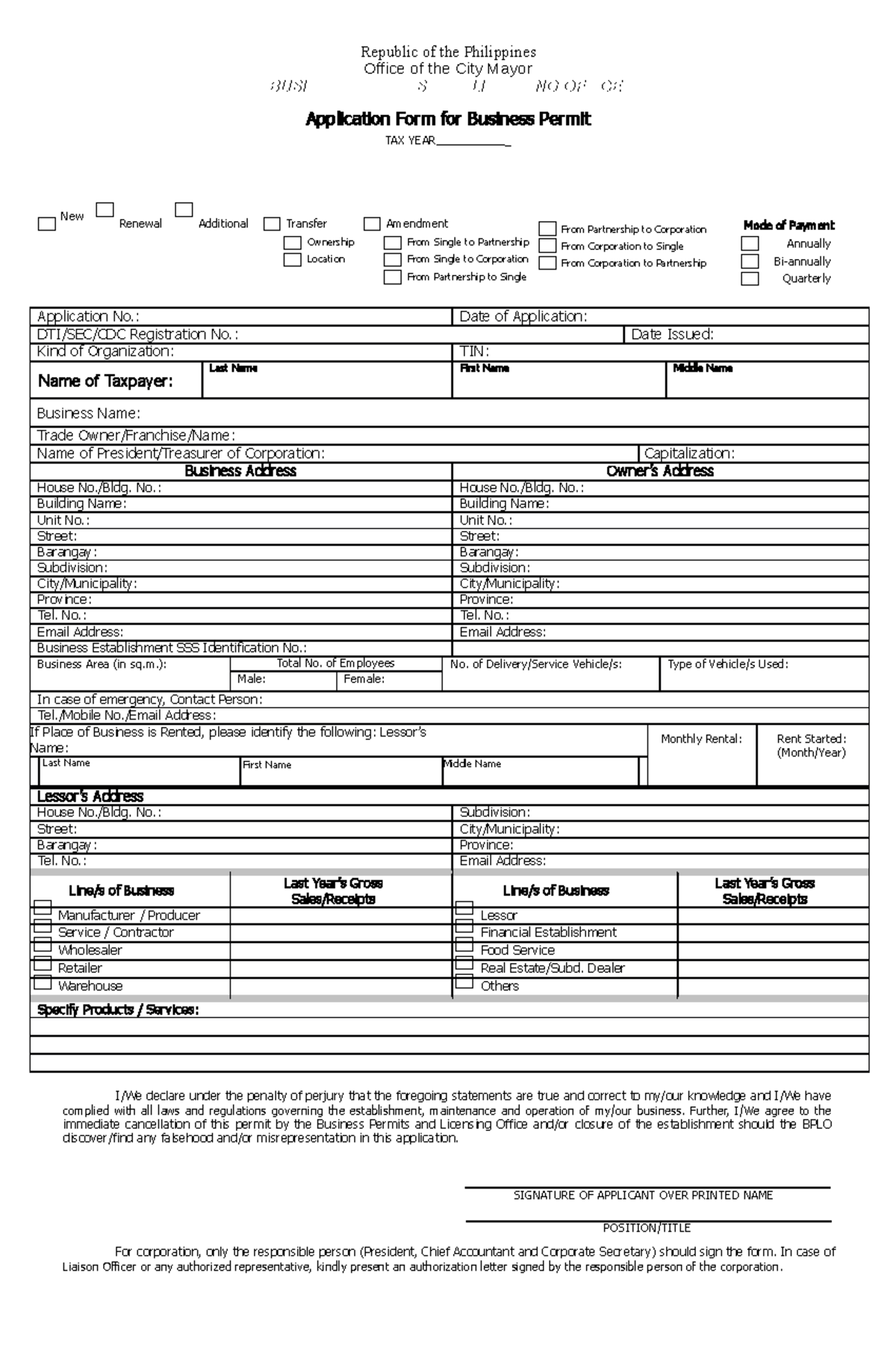 Business Permit Application Form for 2023 in Philippines - Studocu
