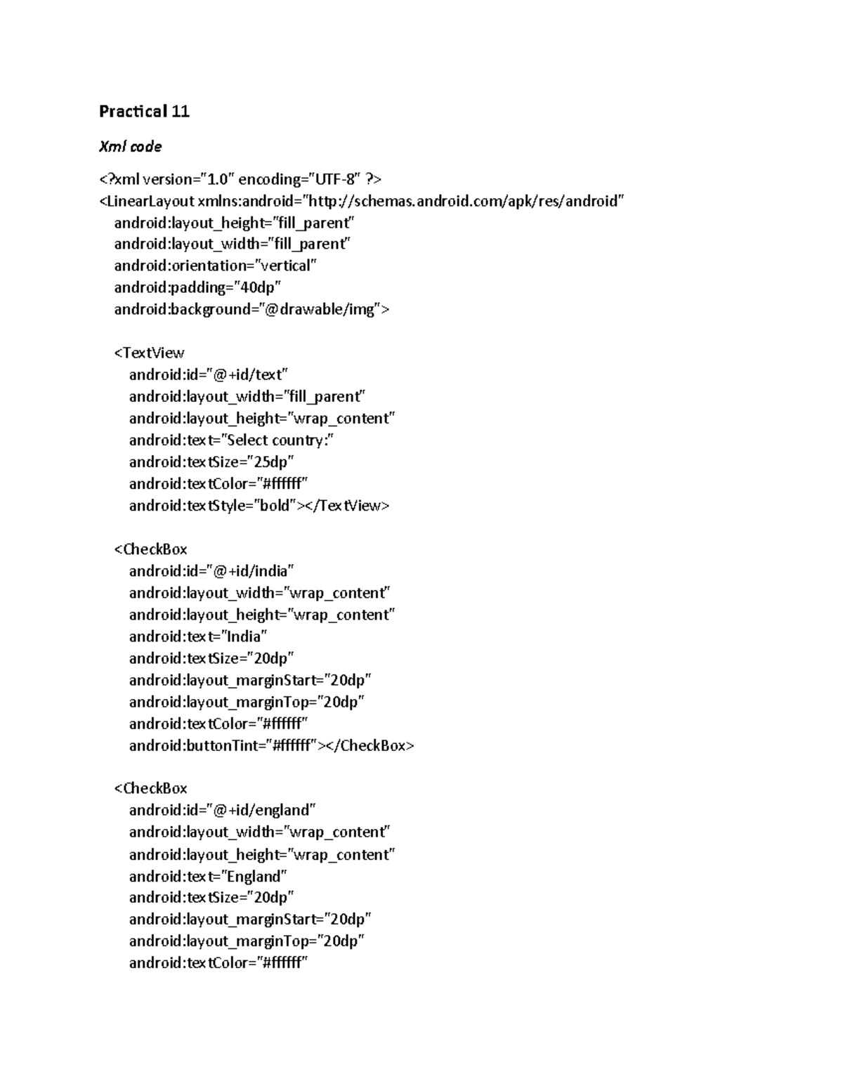 Practical 11 - Practical 11 Xml code - Studocu