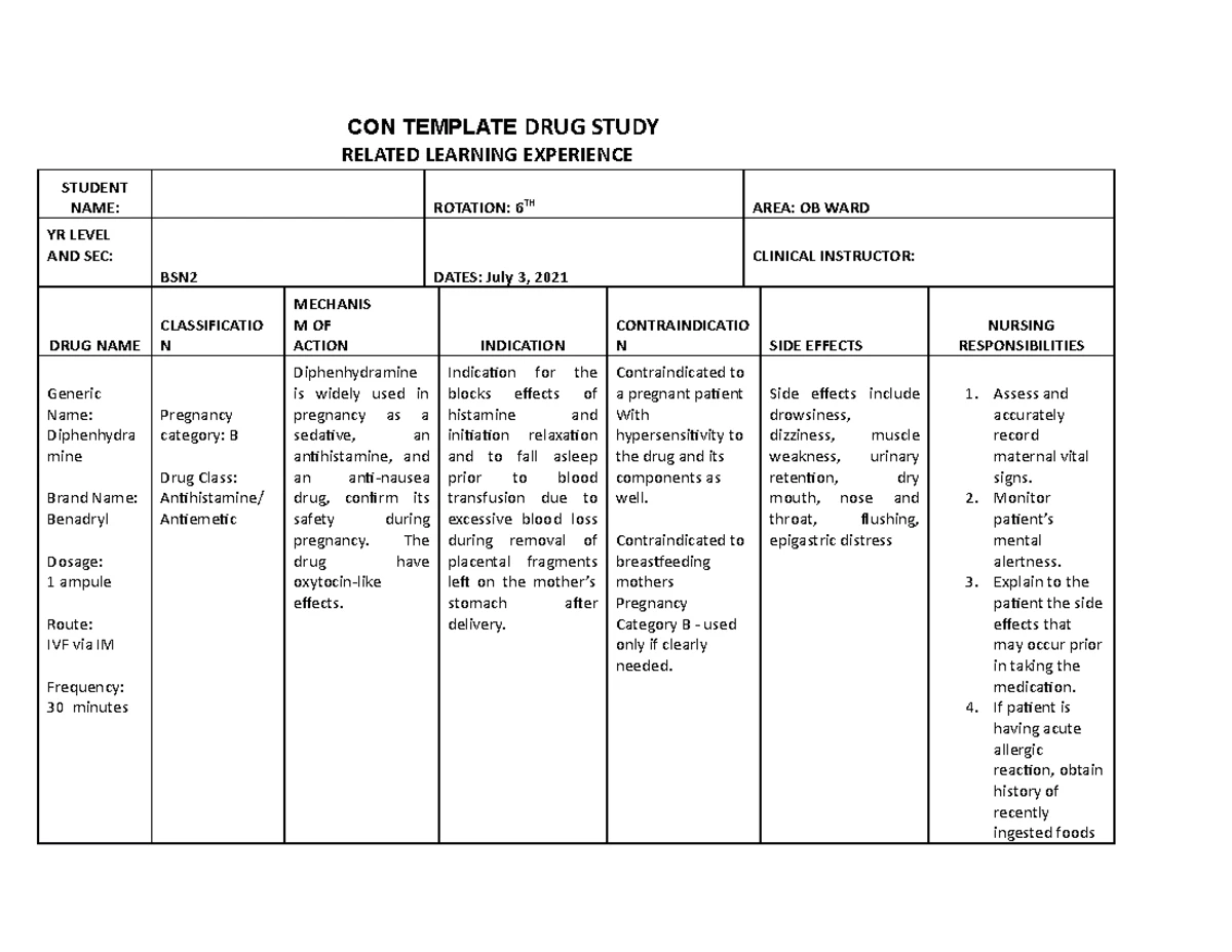 DRUG STUDY (with the different medications) - CON TEMPLATE DRUG STUDY ...