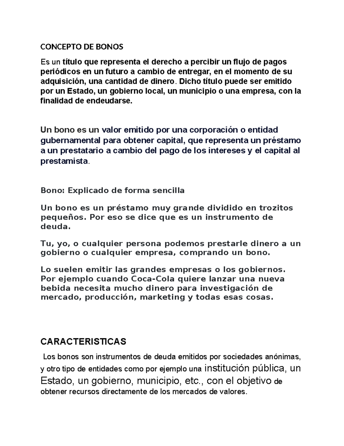 Concepto de Bonos: Definición, Tipos y Características Esenciales - Studocu