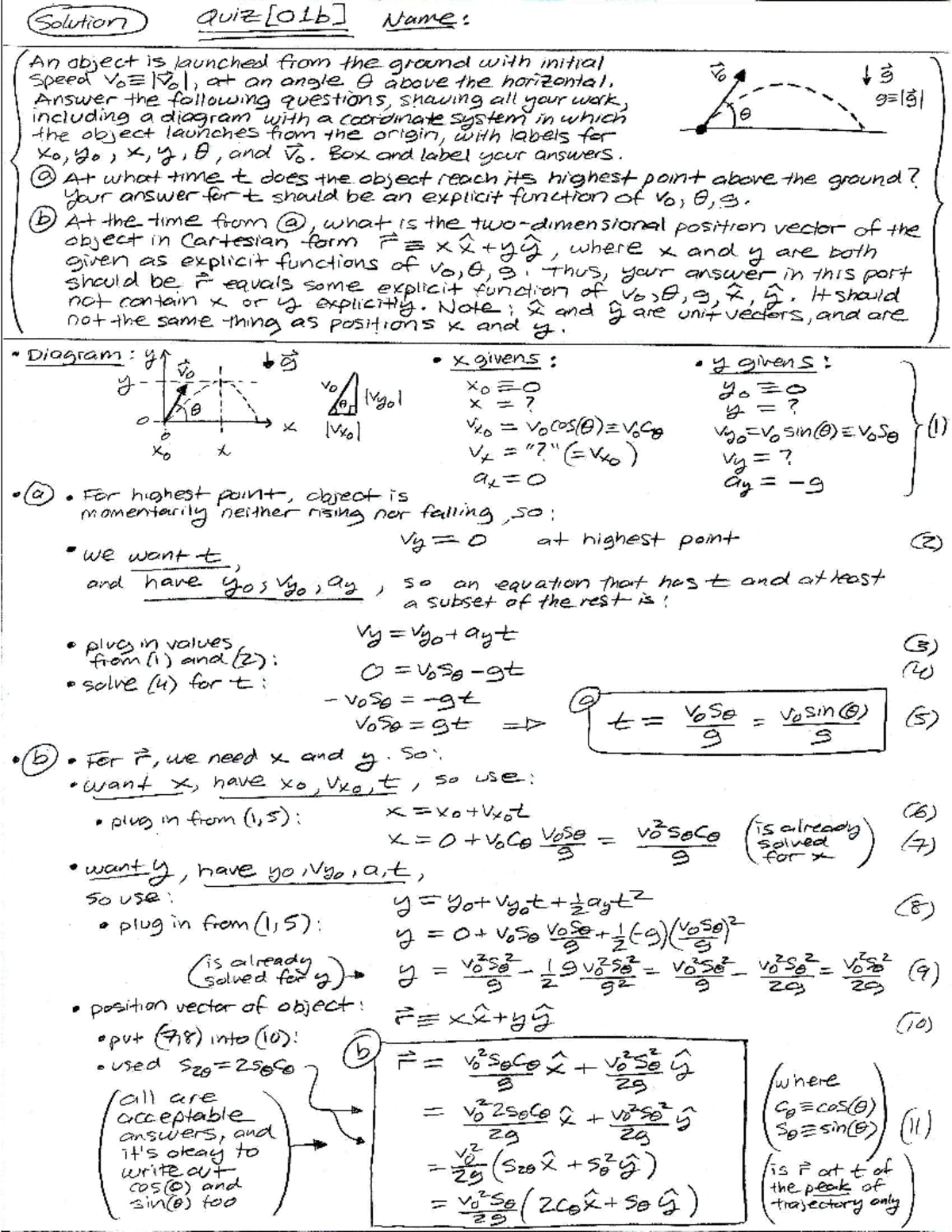 Quiz [01b] Solutions: Object Launch Dynamics and Position Analysis ...