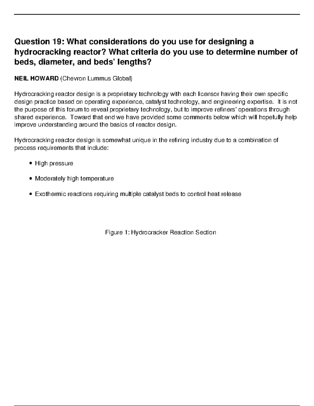 Hydrocracking Reactor Design Considerations and Criteria Analysis - Studocu
