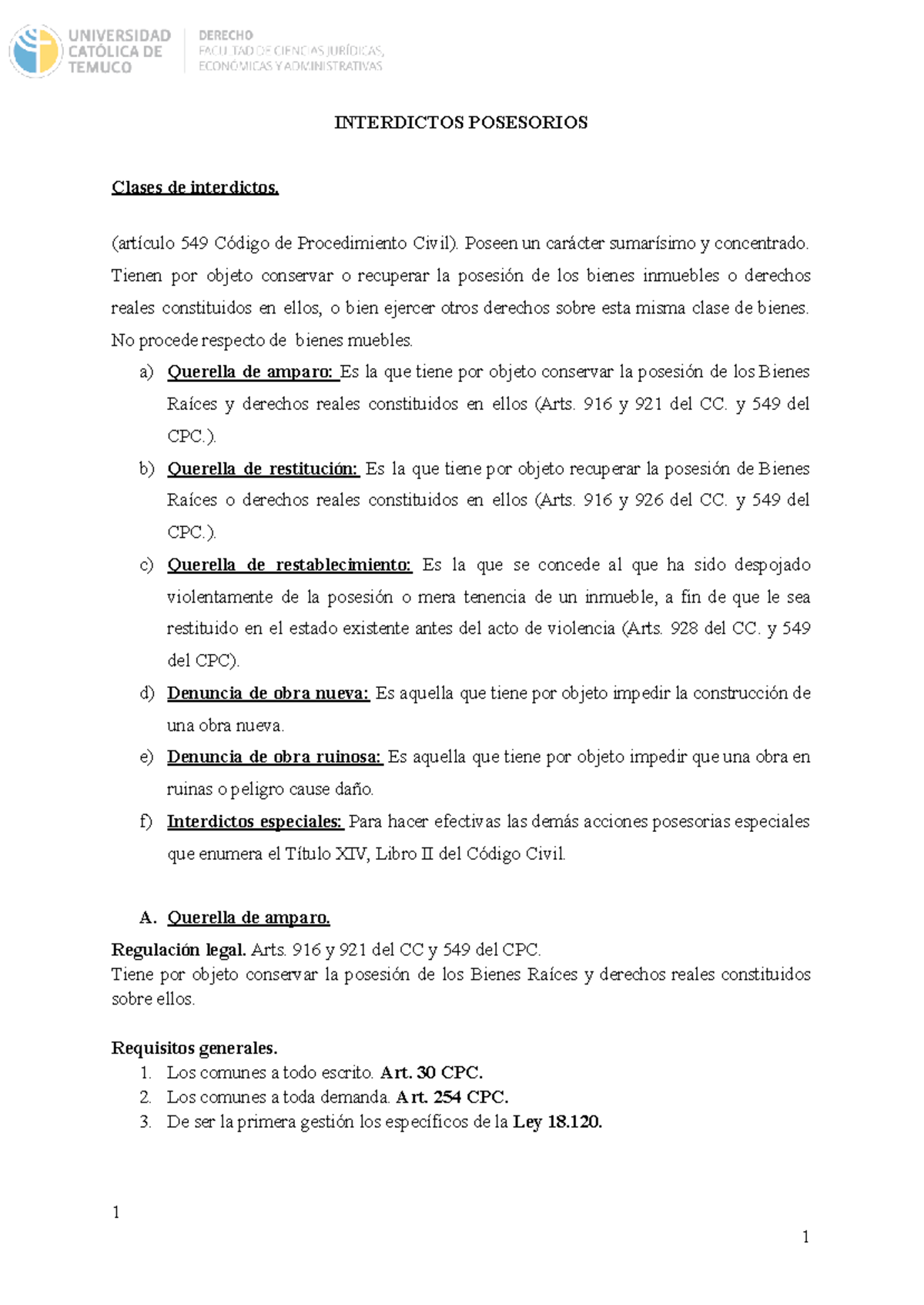 Apunte Interdictos Posesorios - Procesal III - INTERDICTOS POSESORIOS ...