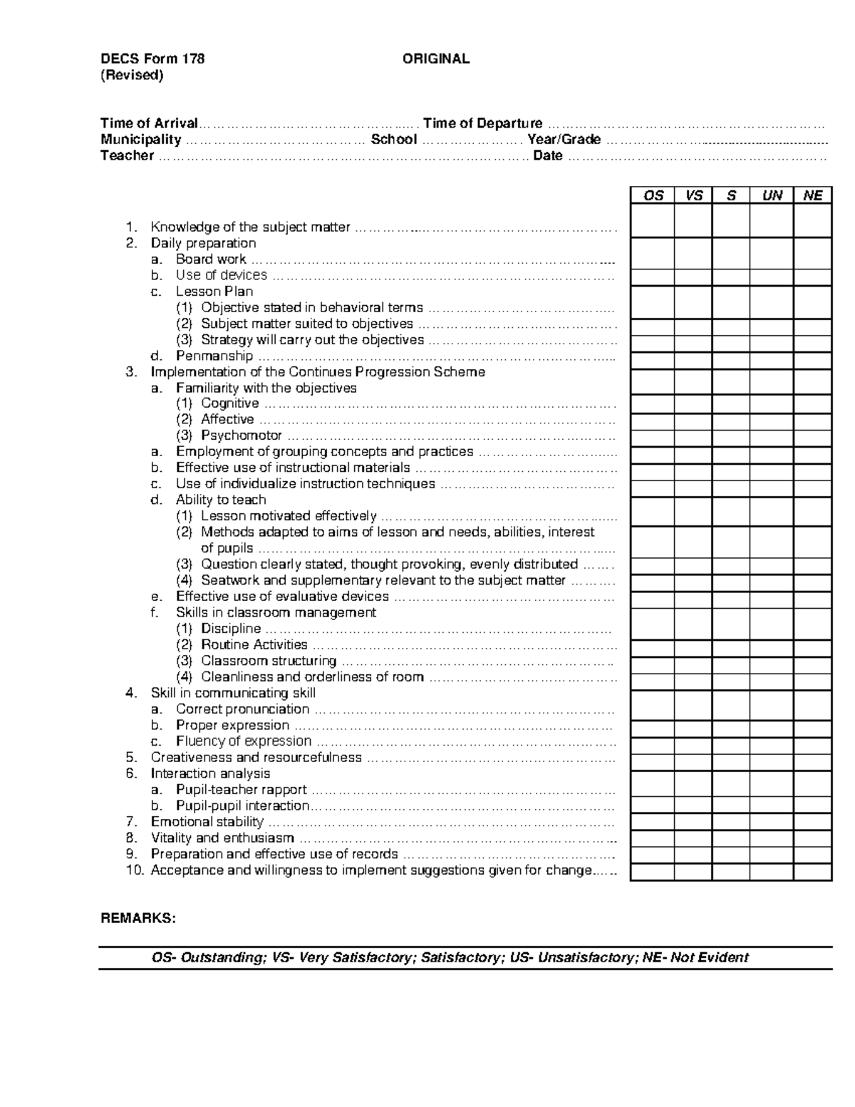 DECS-Form-178 - Teacher Evaluation Form Guidelines - Studocu