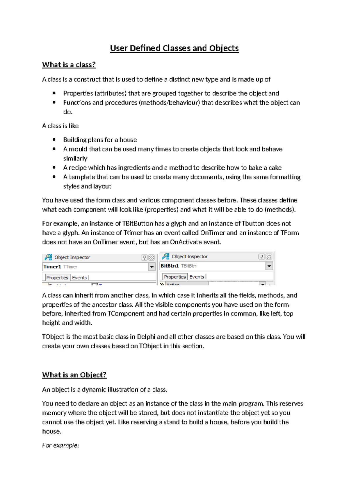 Delphi Programming - User Defined Classes & Objects Overview - Studocu