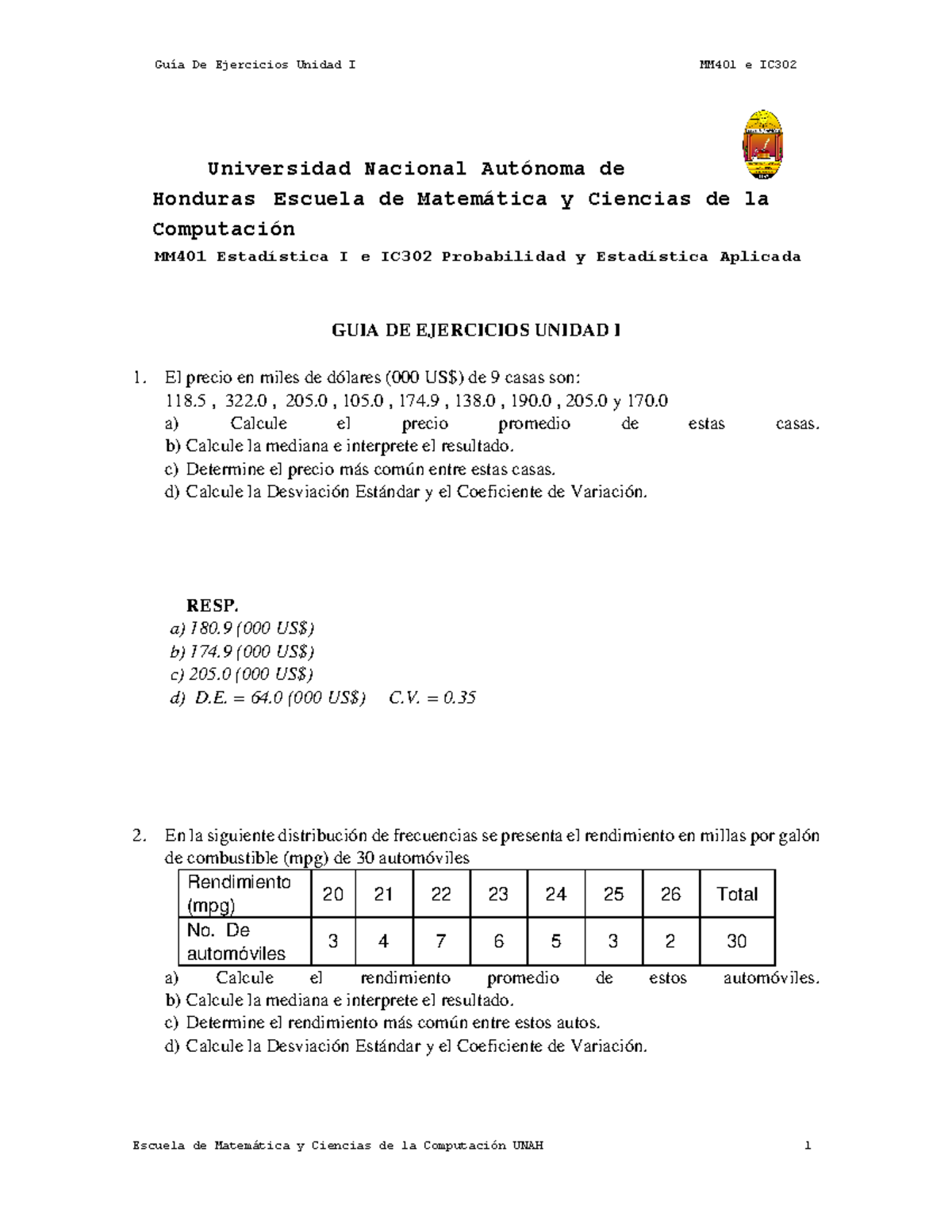 Guía I Ejercicios Resueltos MM401 e IC302: Estadística y Probabilidad ...