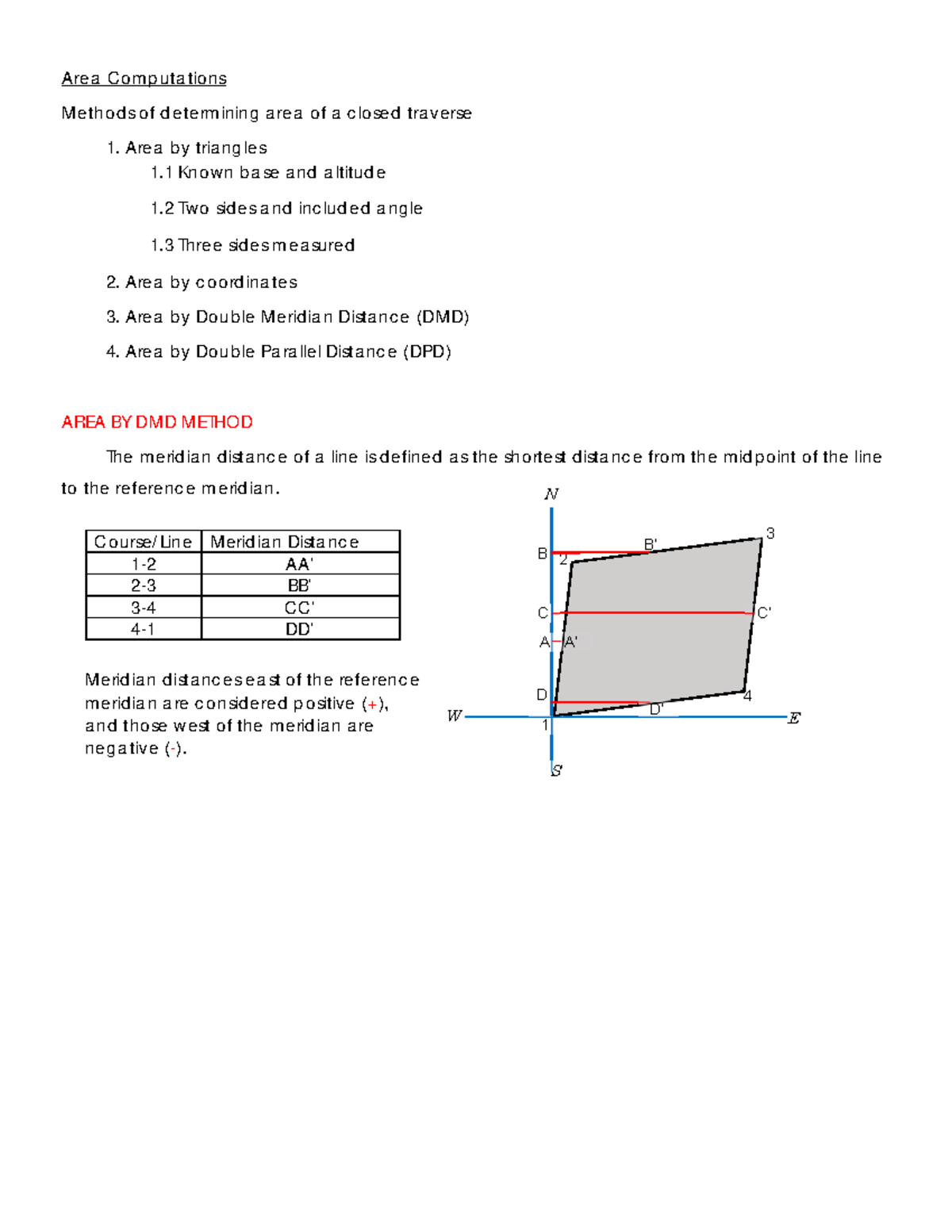 Area Computation Methods for Closed Traverse (SURV 101) - Studocu