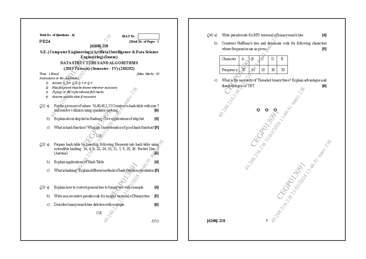 DSA March 2024-4 - converted - Total No. of Questions : 4] [6268]- S. (Computer Engineering ...