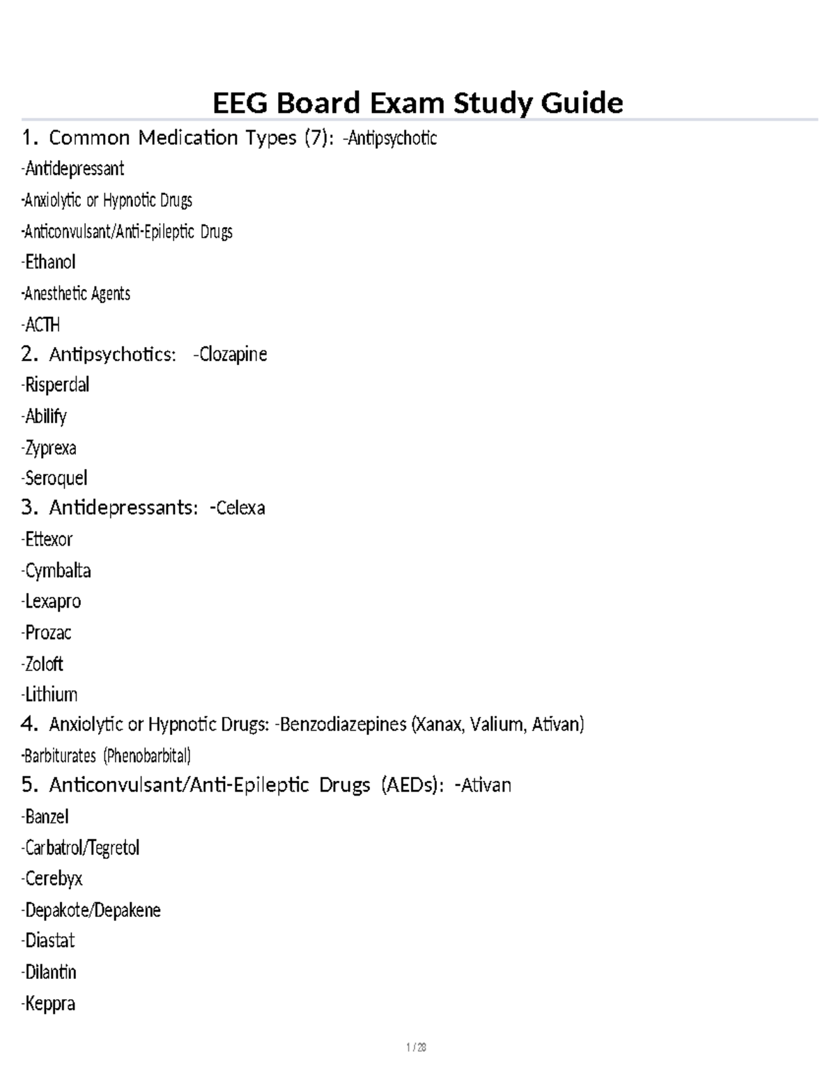 EEG Board Exam Study Guide: Medications & Diagnostic Procedures - Studocu