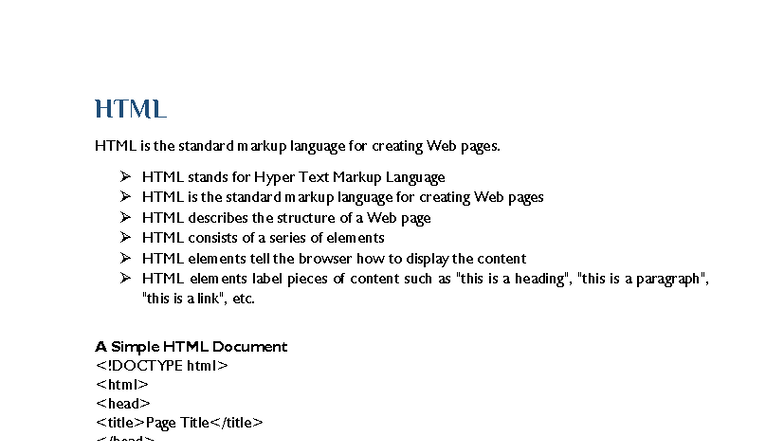 HTML Tags Overview: Structure, Elements, and Usage - Studocu