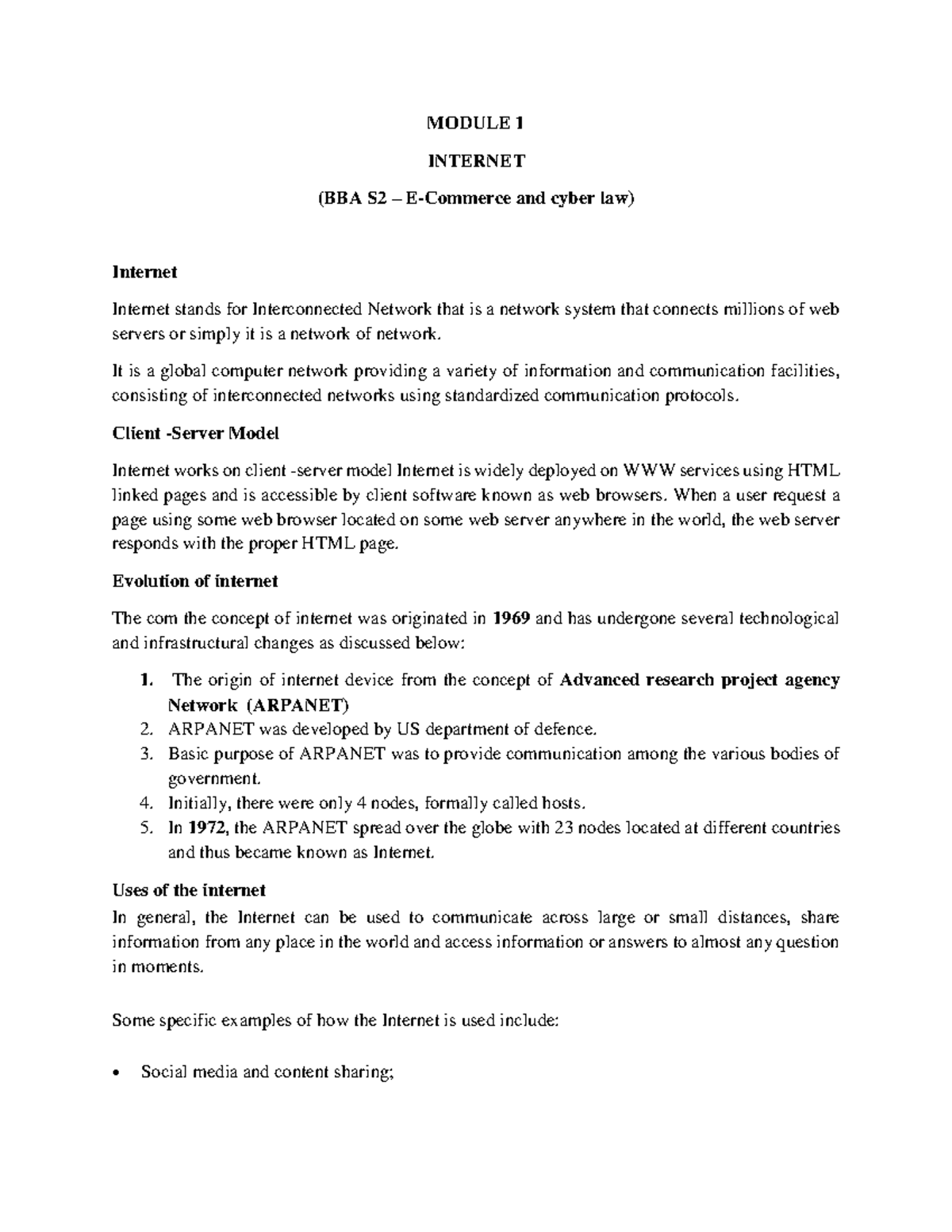 BBA S2 - E-Commerce: Comprehensive Cyber Notes on Internet Essentials ...