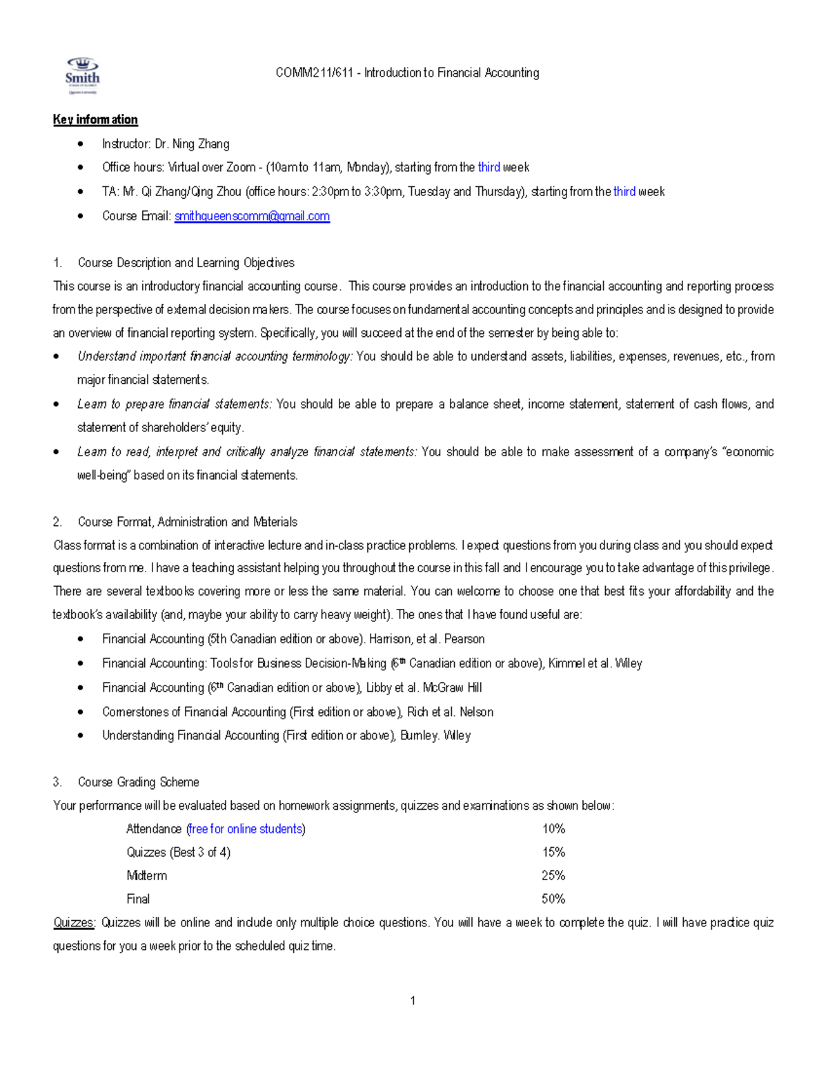211-611 Introduction to Financial Accounting Syllabus 2022-2023 - Studocu