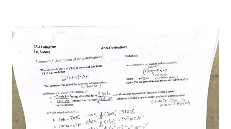 CSU Fullerton 12 - Integration and Antiderivative Concepts - Studocu