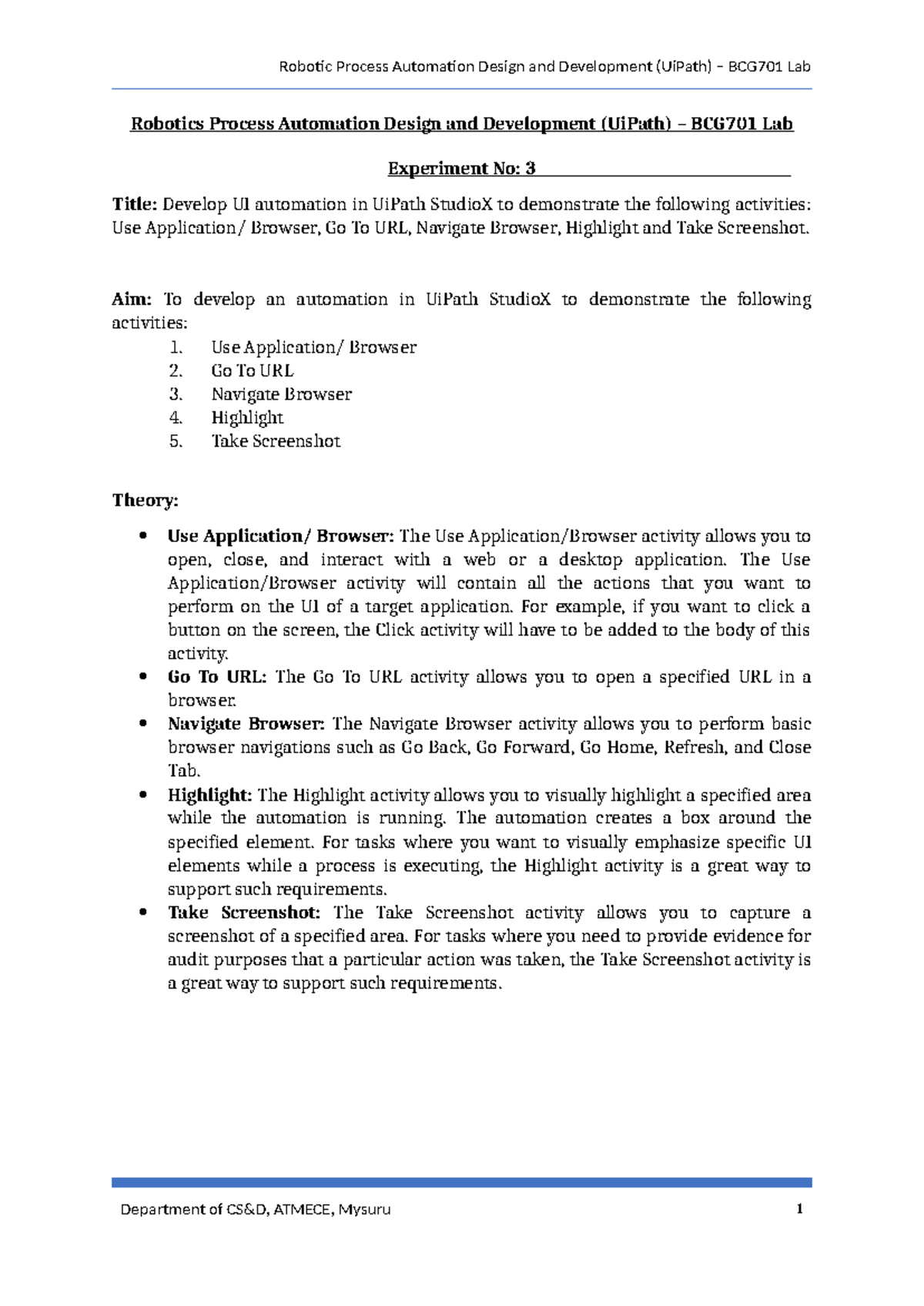 Lab Program 3 - RPA Design & Development Using UiPath (BCG701) - Studocu