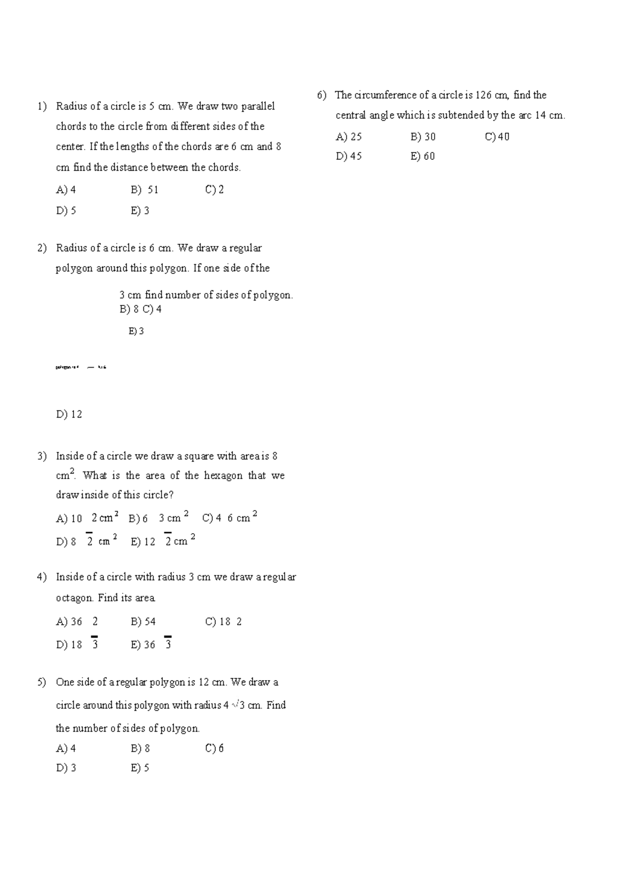 Circles Test 2 - Geometry Problems and Solutions - Studocu
