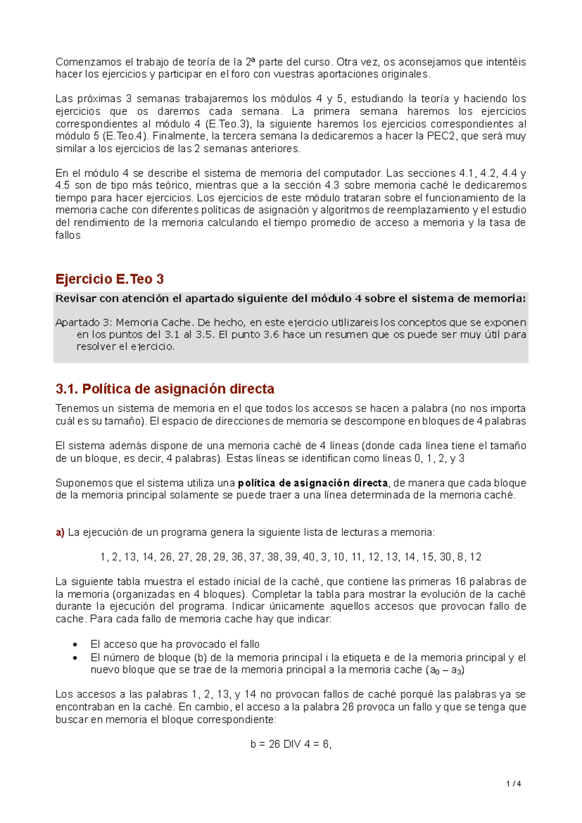 EC E-TEO-3: Soluciones y Ejercicios sobre Memoria Cache - Studocu
