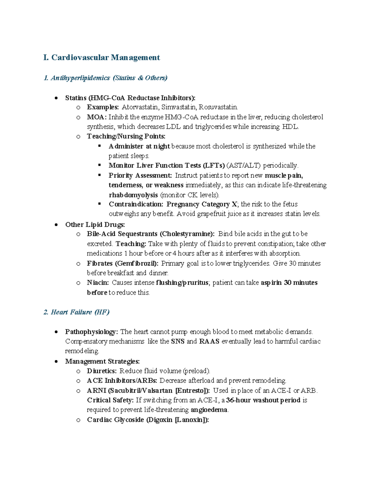 Final Exam Study Guide: Cardiovascular & Respiratory Management - Studocu