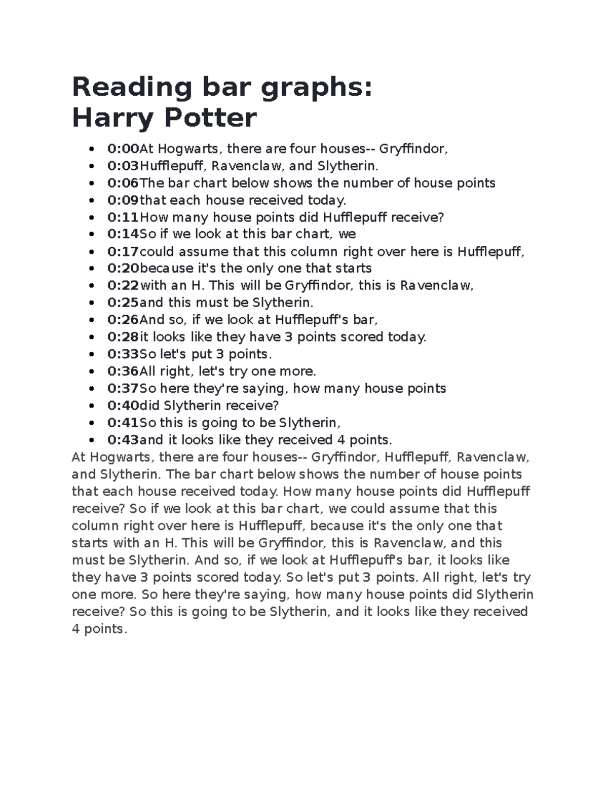 Reading bar graphs - Harry Potter - Reading bar graphs: Harry Potter 0: ...