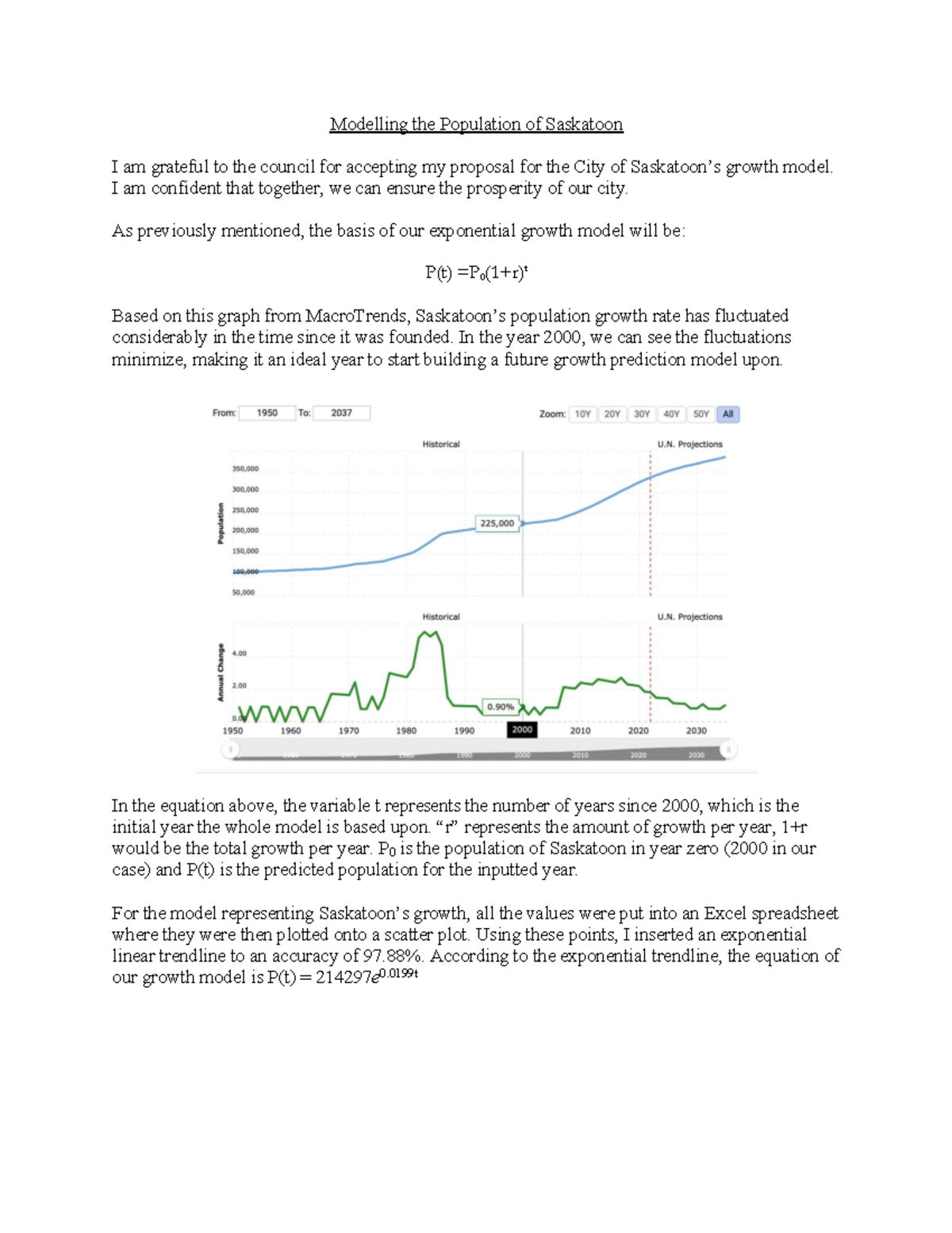 ACT B - Final Copy: Population Growth Model for Saskatoon - Studocu