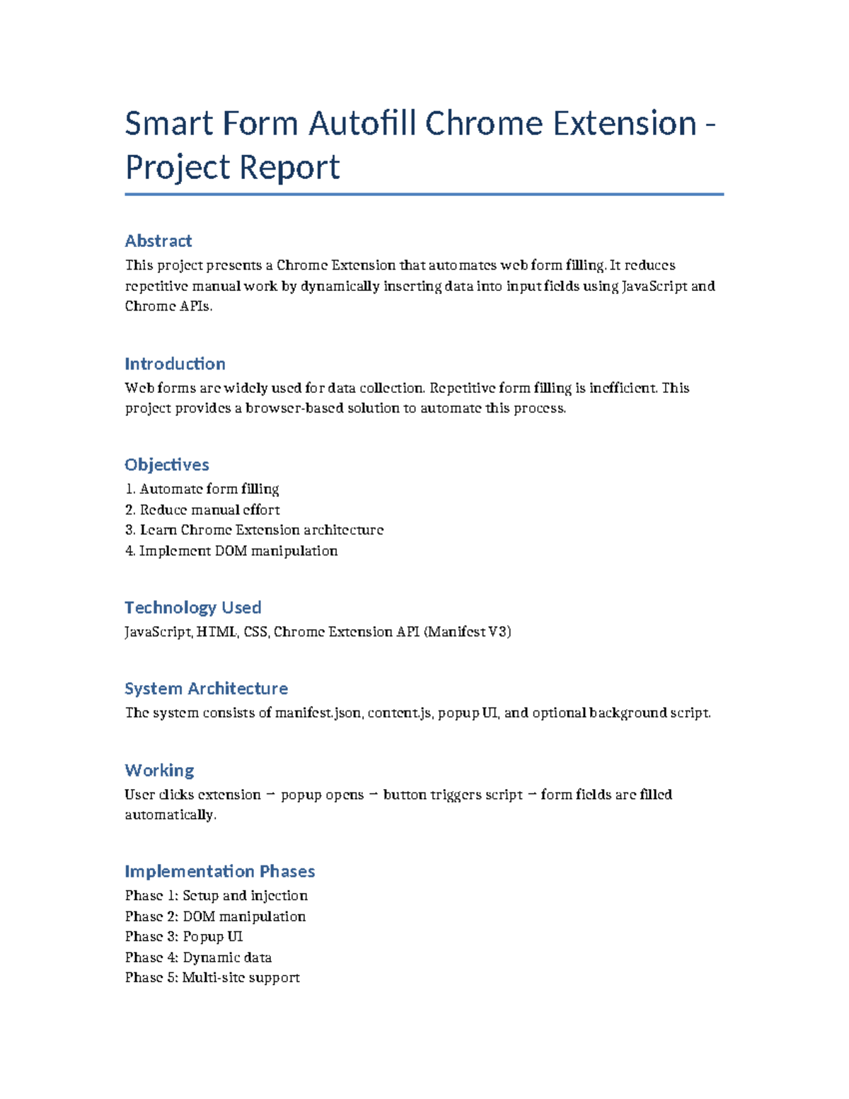 Smart Form Autofill Project Report: Chrome Extension Overview - Studocu