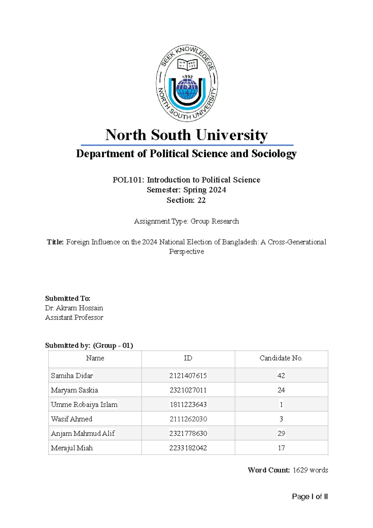 POL101: Group Research on Foreign Influence in Bangladesh's 2024 Election - Studocu