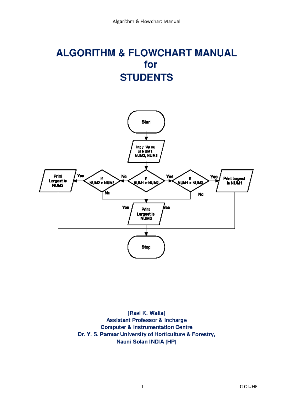 Algorithm Flowchart Manual for Students (CIC 101) - Studocu