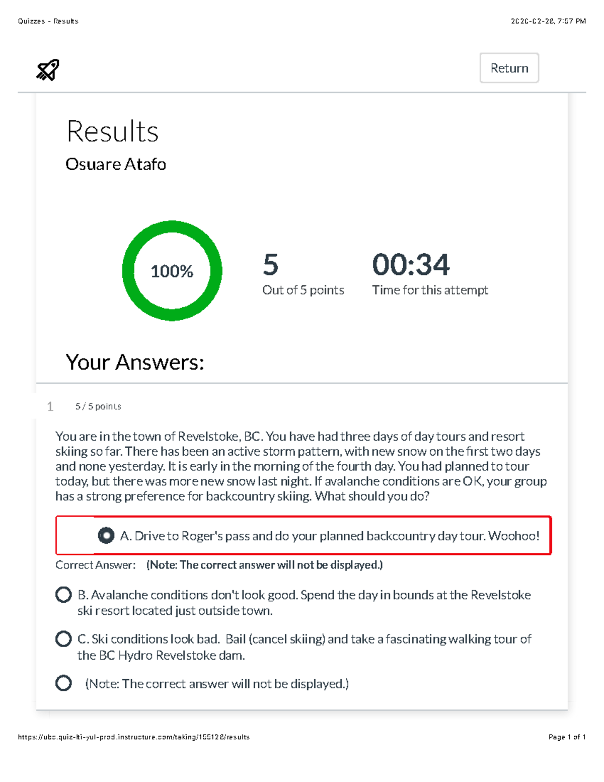 Quizzes - Results - Quiz - Quizzes - Results 2020-02-28, 7:57 PM - Studocu
