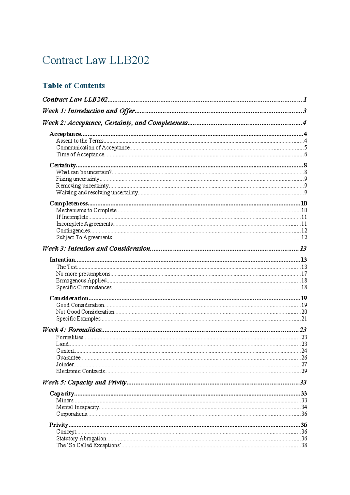 Contract Law LLB202: Comprehensive Notes up to Week 5 - Studocu