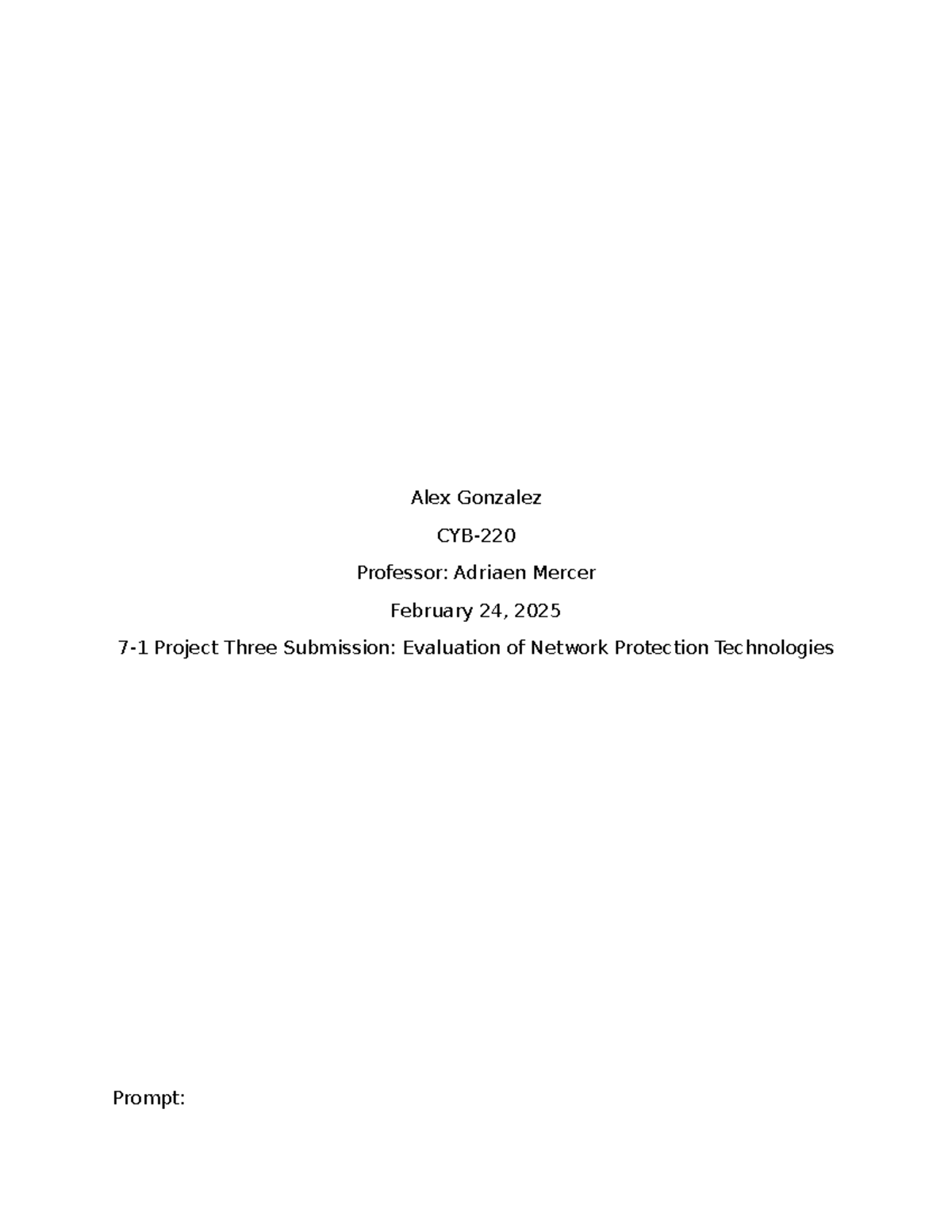CYB 220 Project 3: Evaluation of Network Protection Technologies - Studocu