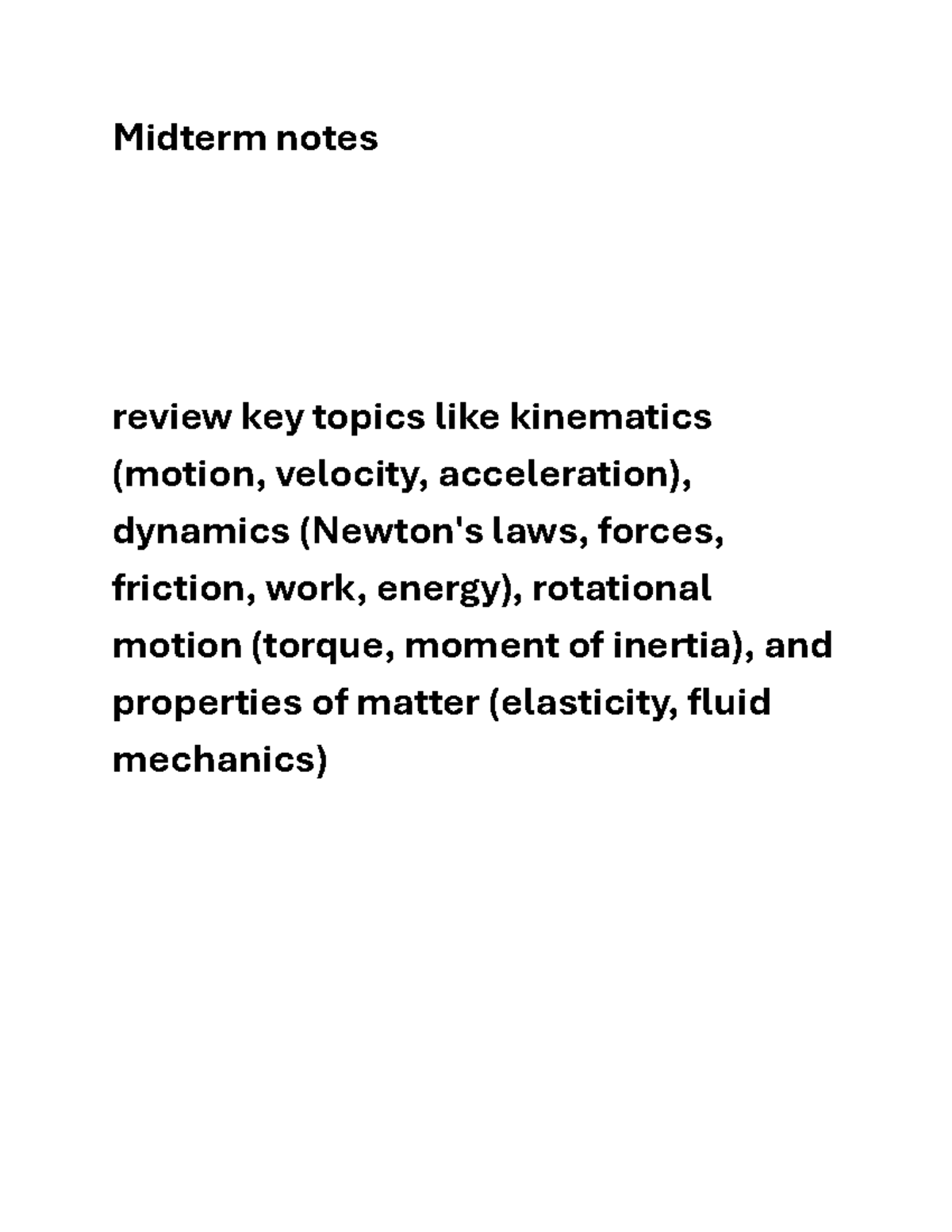 Midterm notes - Physics - Midterm notes review key topics like ...