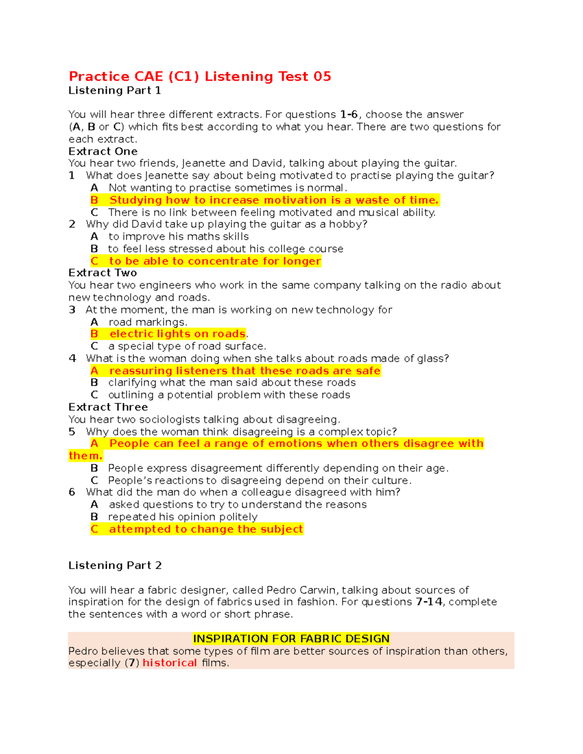 Practice CAE (C1) Listening Test 05: Extracts & Questions Analysis ...