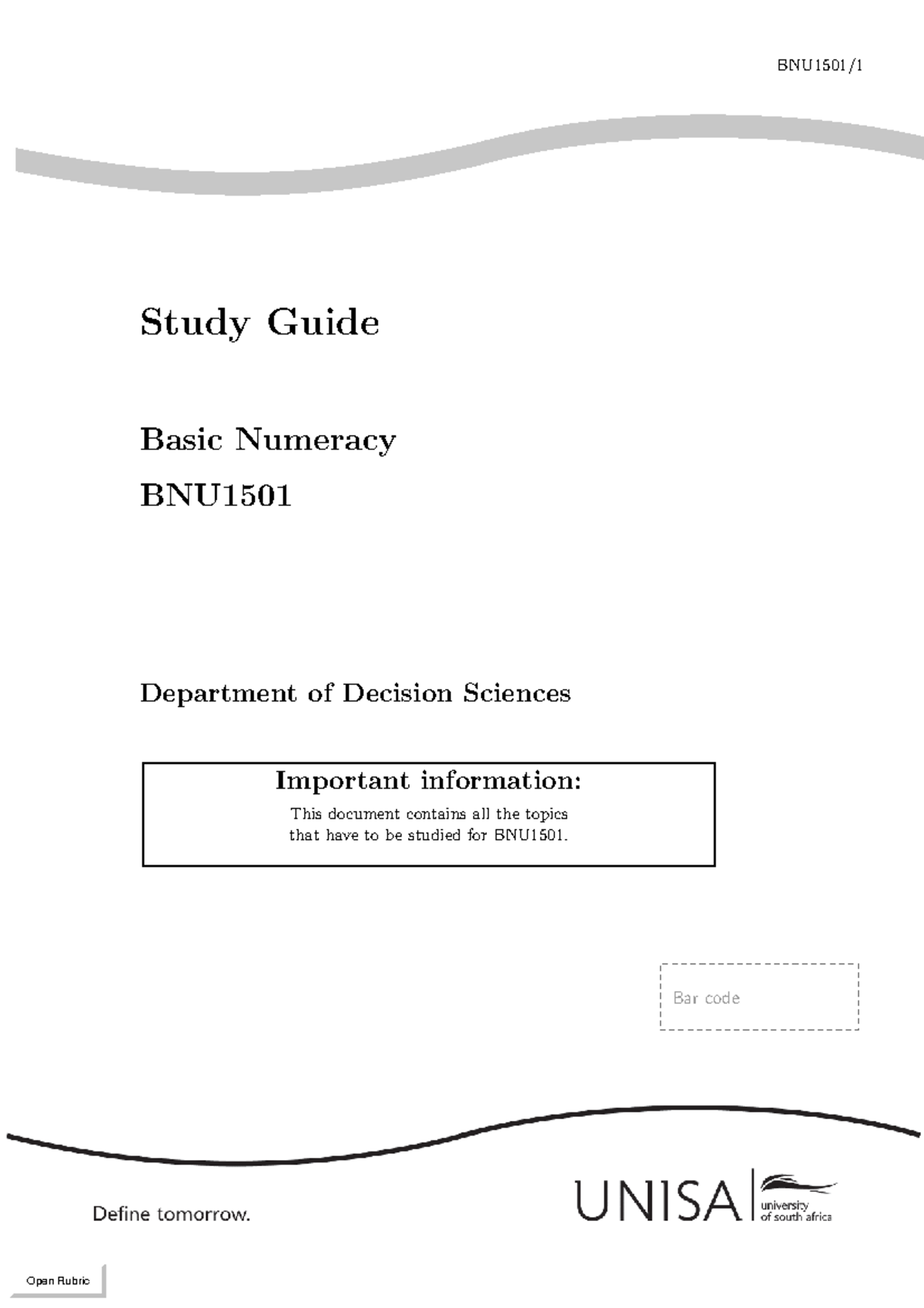 BNU1501 Study Guide: Basic Numeracy Concepts and Operations - Studocu
