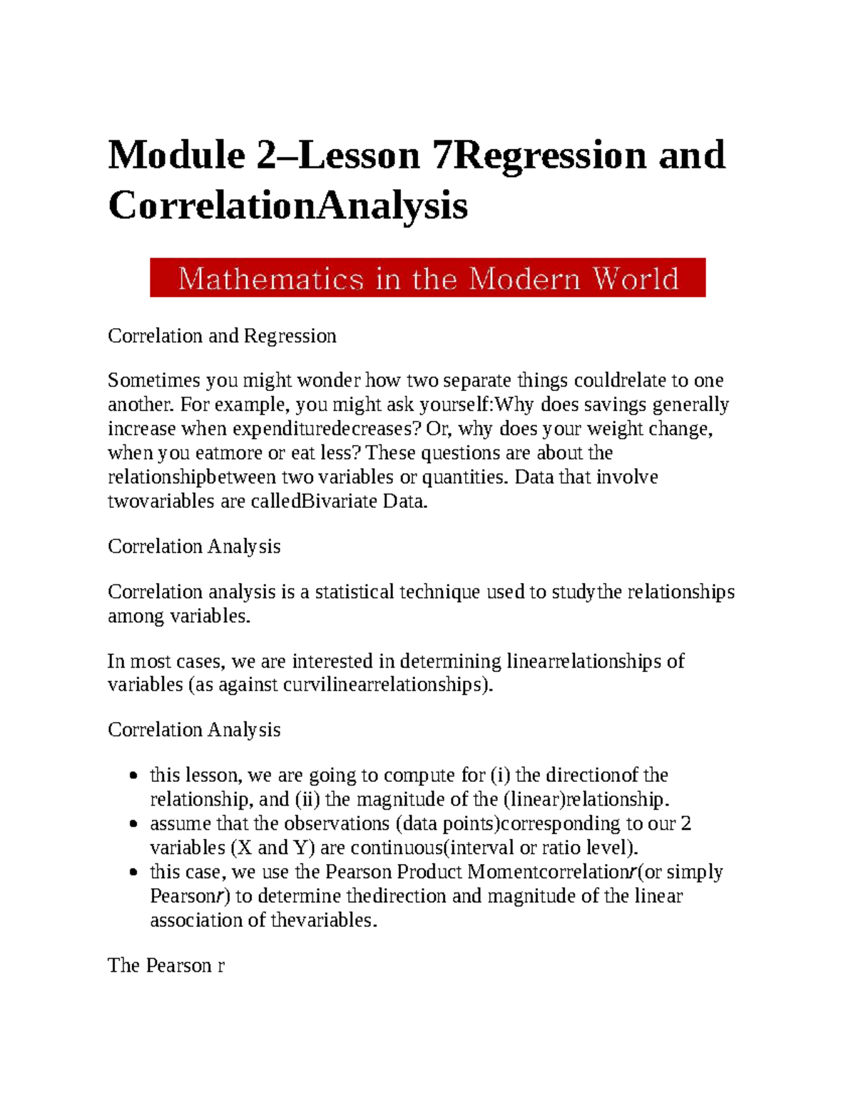 Module 2 Lesson 7: Regression and Correlation Analysis - Studocu