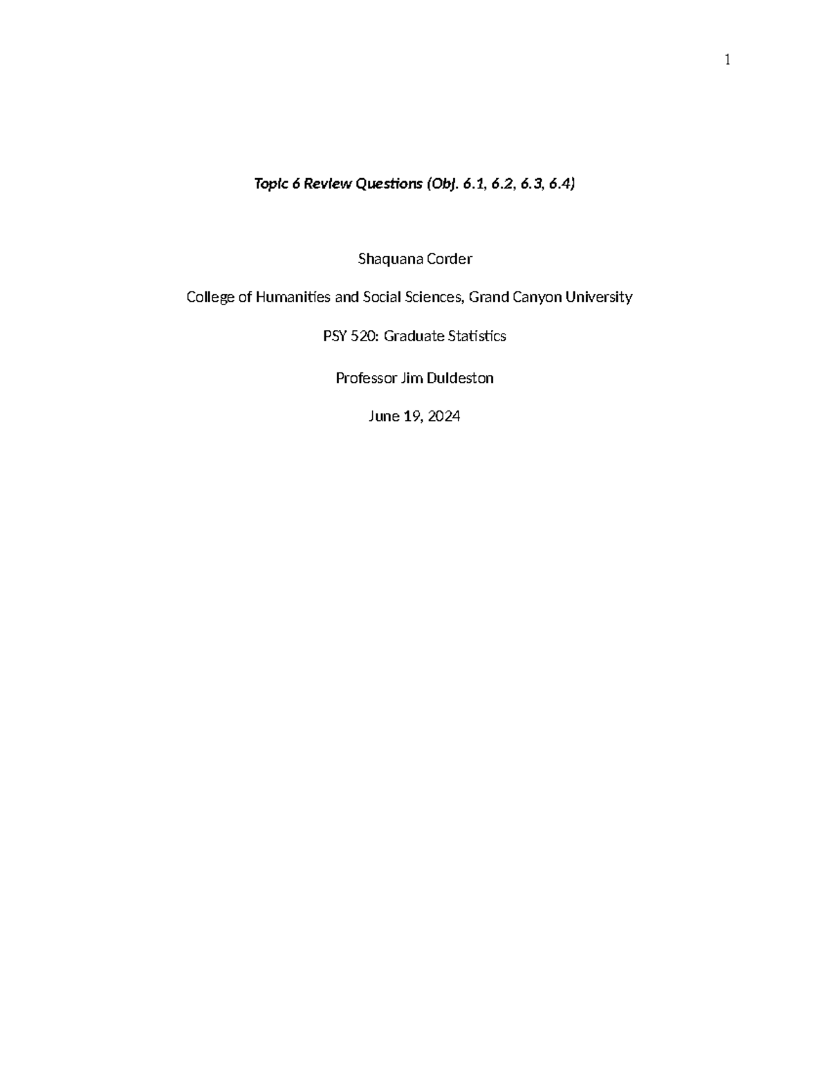 PSY 520 - Topic 6 Review Questions and ANOVA Analysis Summary - Studocu
