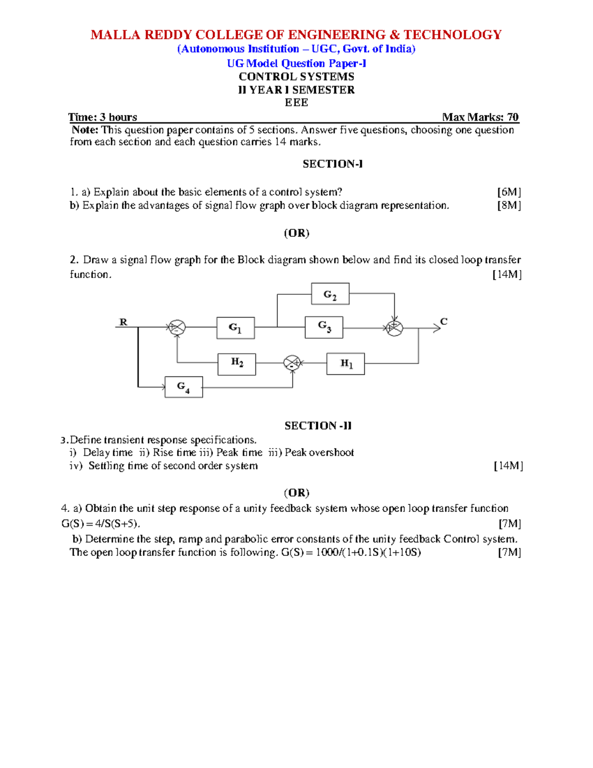 Control Systems Question Bank - EEE II Year I Semester - Studocu