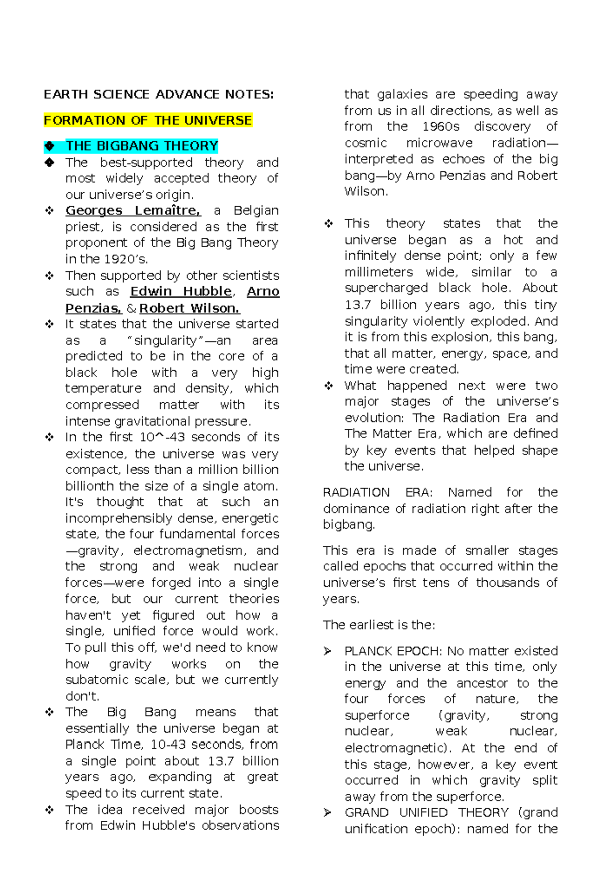 Formation OF THE Universe AND Solar System - EARTH SCIENCE ADVANCE ...