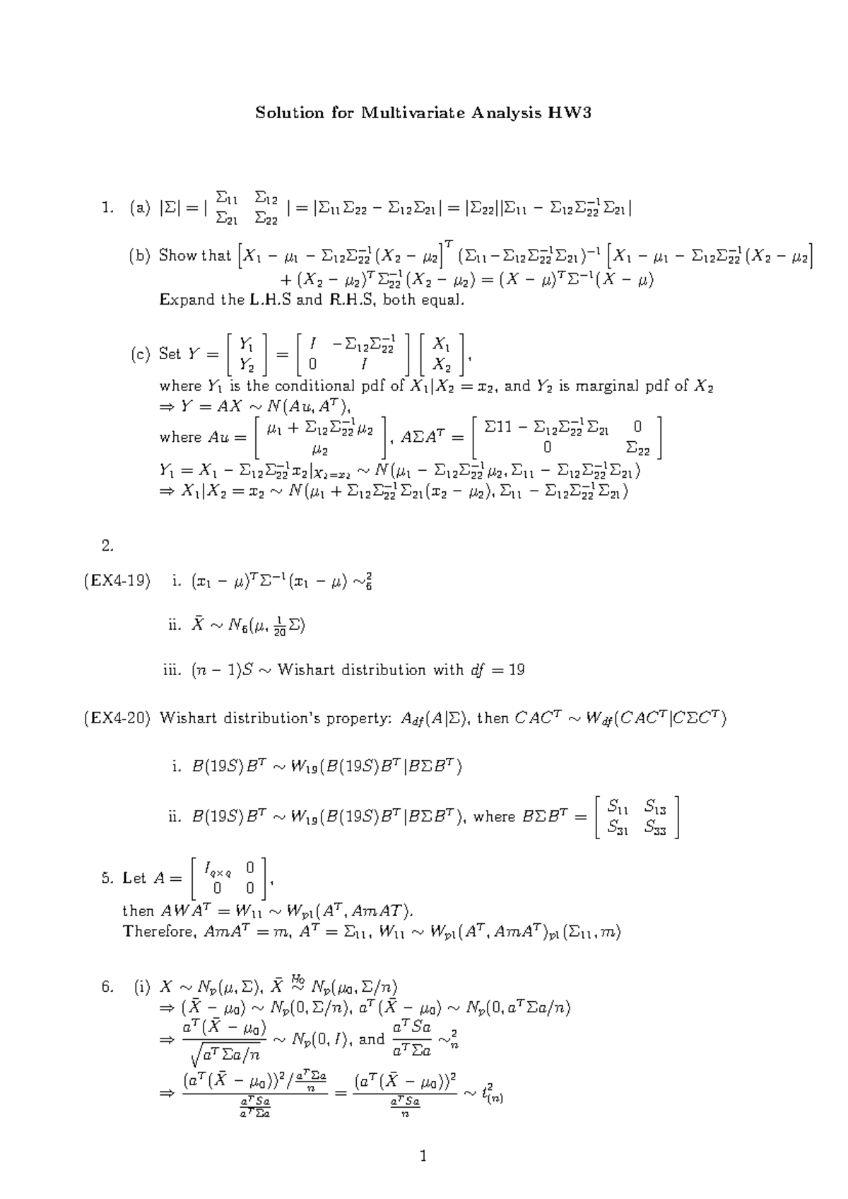 81094 Mvahw 3sol - Solution for Multivariate Analysis HW3 - Solution ...