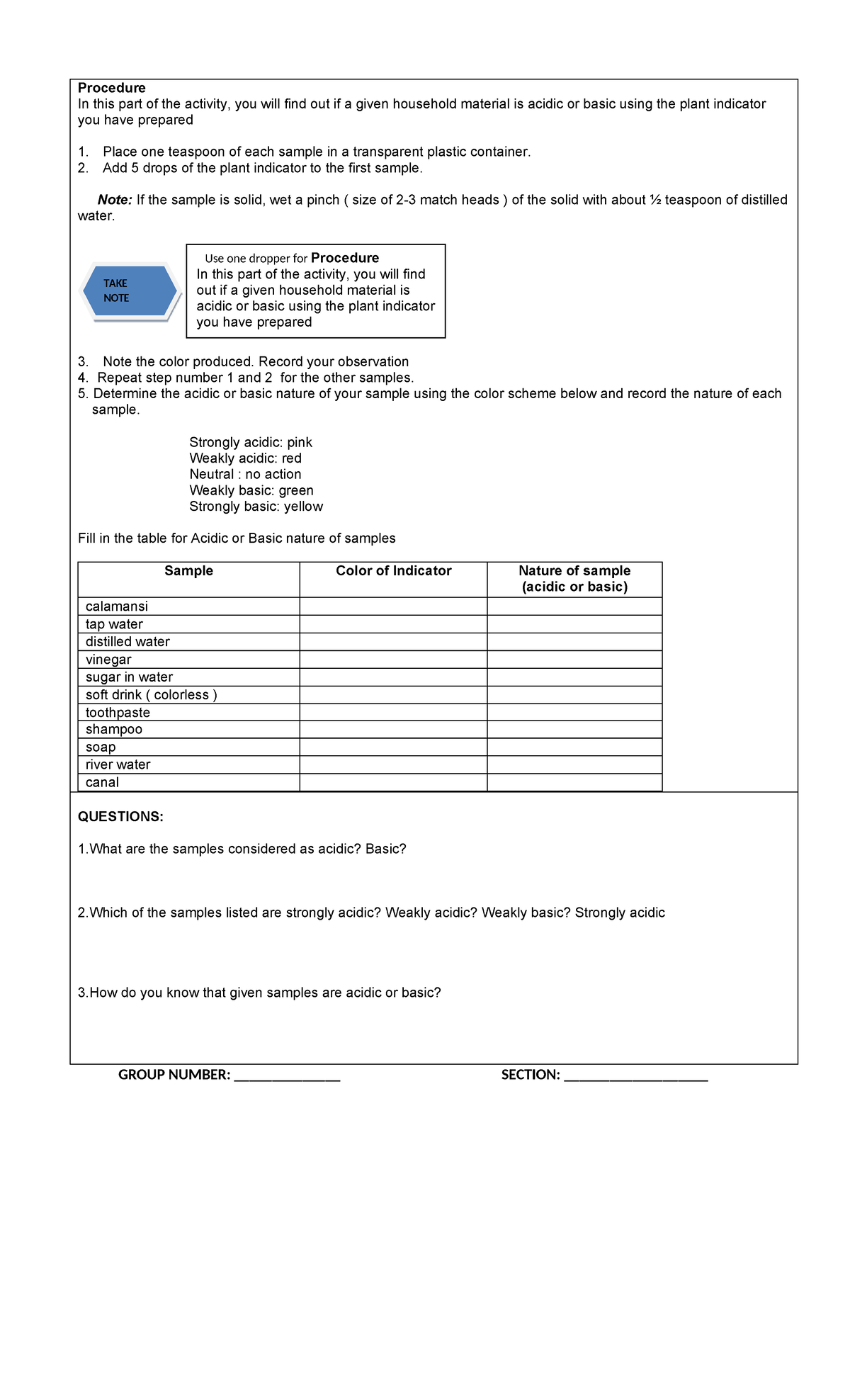 Acid base activity - Procedure In this part of the activity, you will ...