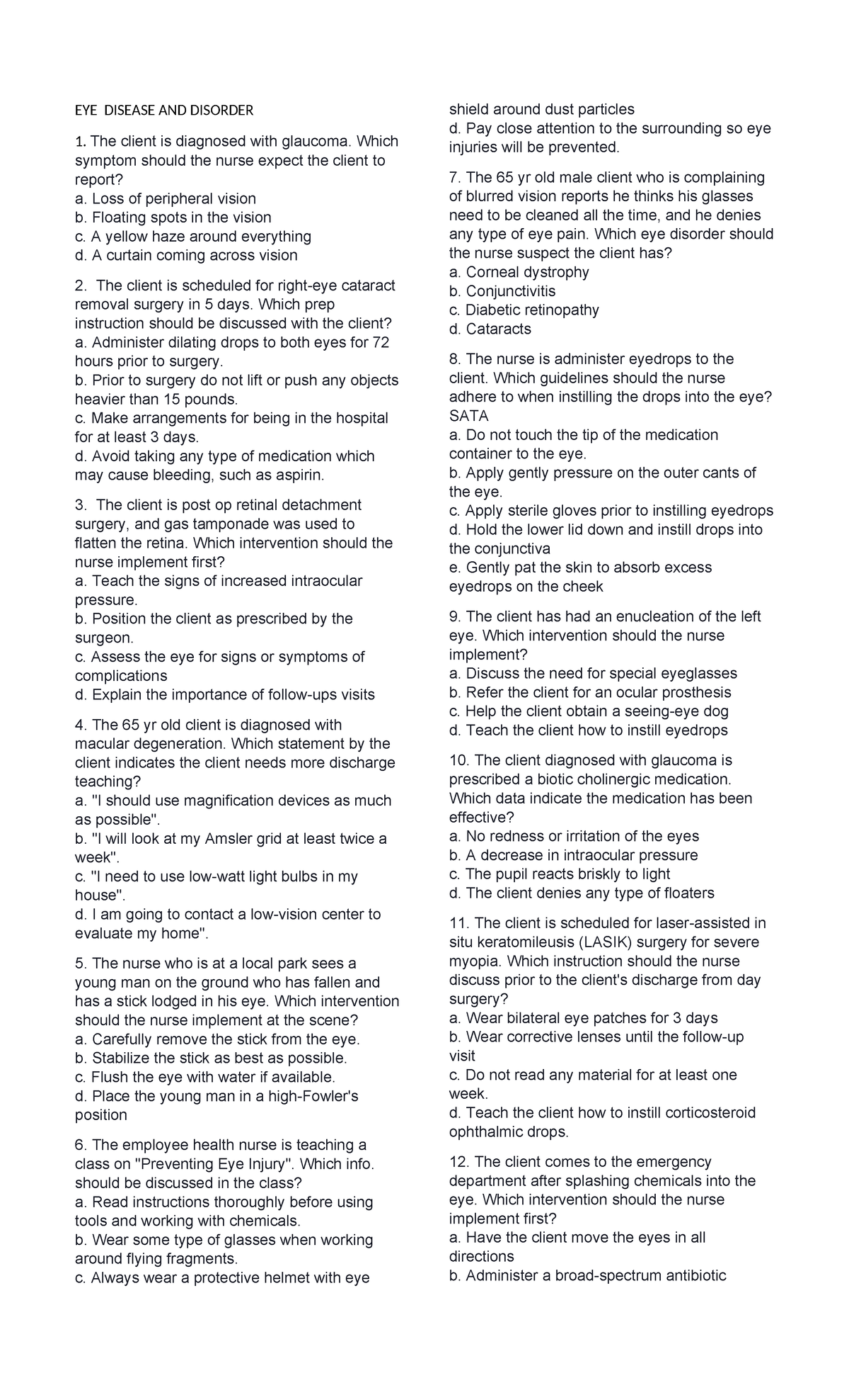 EYE Disease & Disorder Case Study: Assessment and Interventions - Studocu
