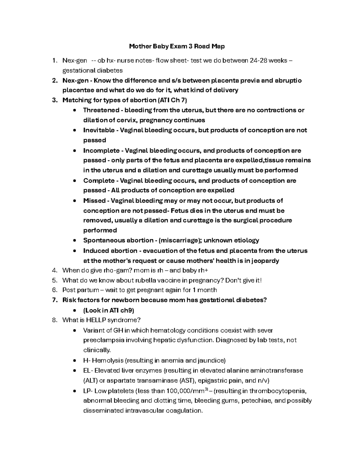 Road Map Exam 3 copy - Exam 3 Road Map - Mother Baby Exam 3 Road Map ...