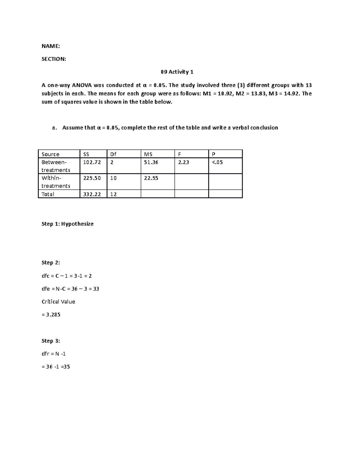 09-Activity-1 - ANOVA Analysis and Results Guide - Studocu