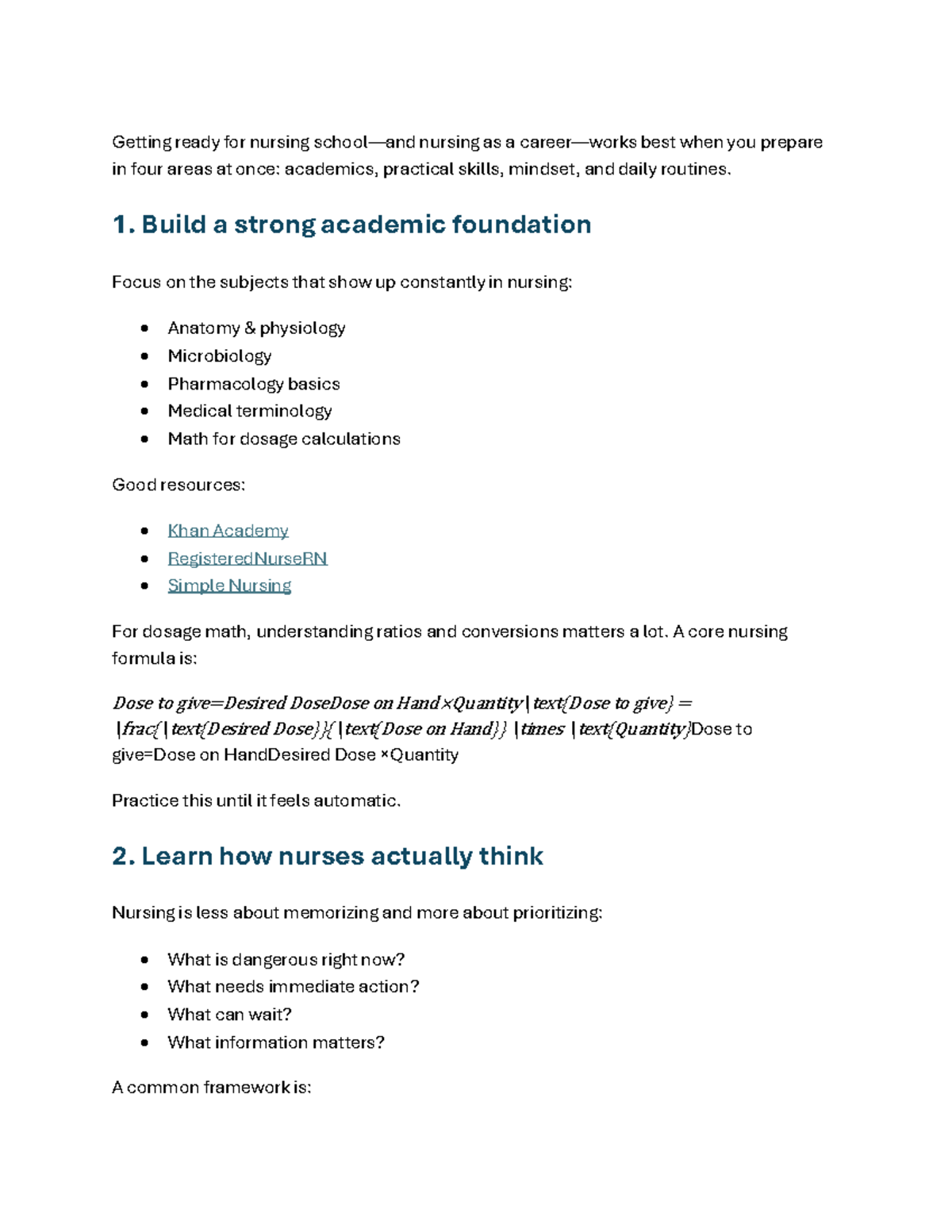 Nursing Preparation Guide: Academics, Skills, Mindset & Routines - Studocu