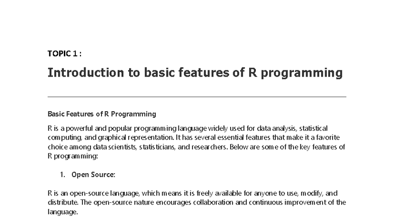 R Programming Notes: Key Features and Operators (CHAP 1-4) - Studocu