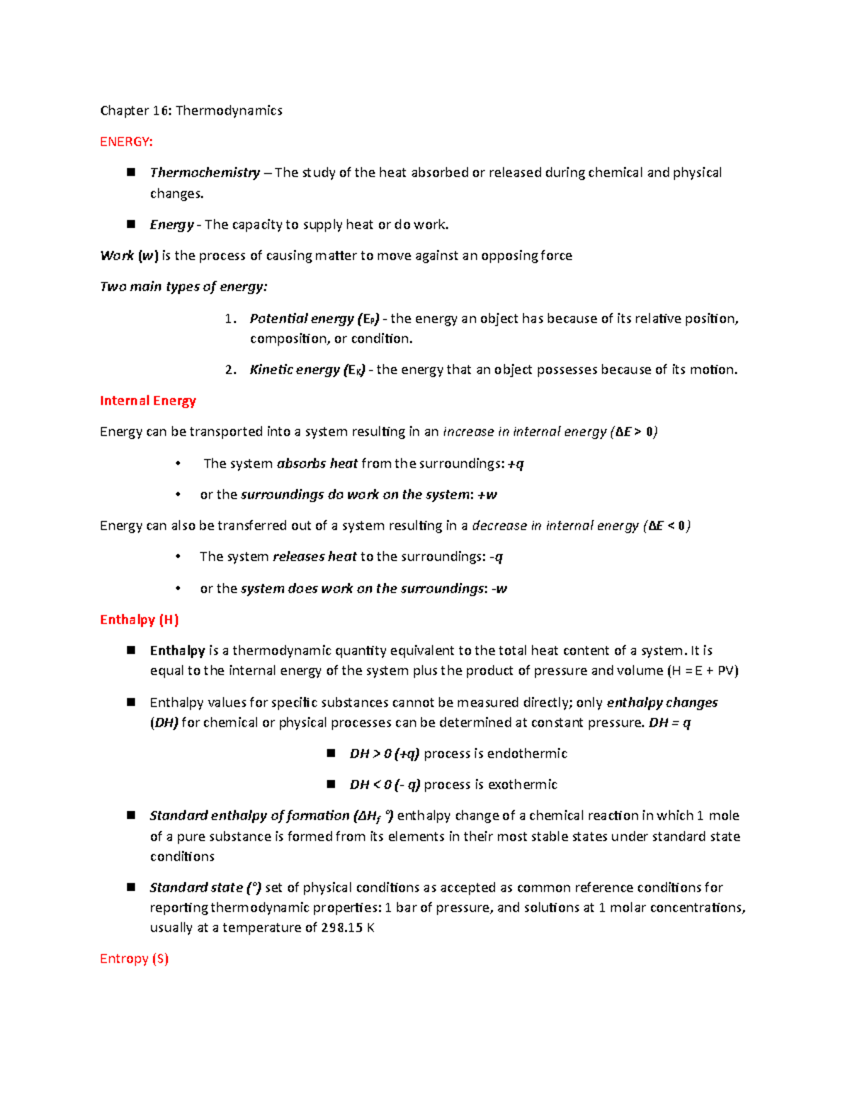 Chapter 16 Thermodynamics - Chapter 16: Thermodynamics ENERGY ...