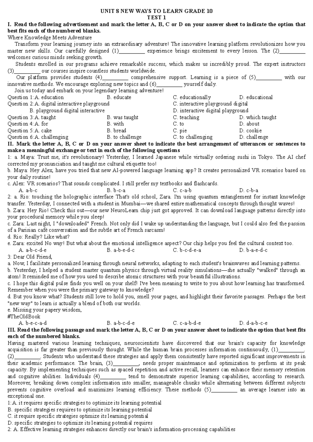 UNIT 8 G10 - VOCABULARY & LEARNING TECHNIQUES GRADE 10 GLOBAL SUCCESS ...