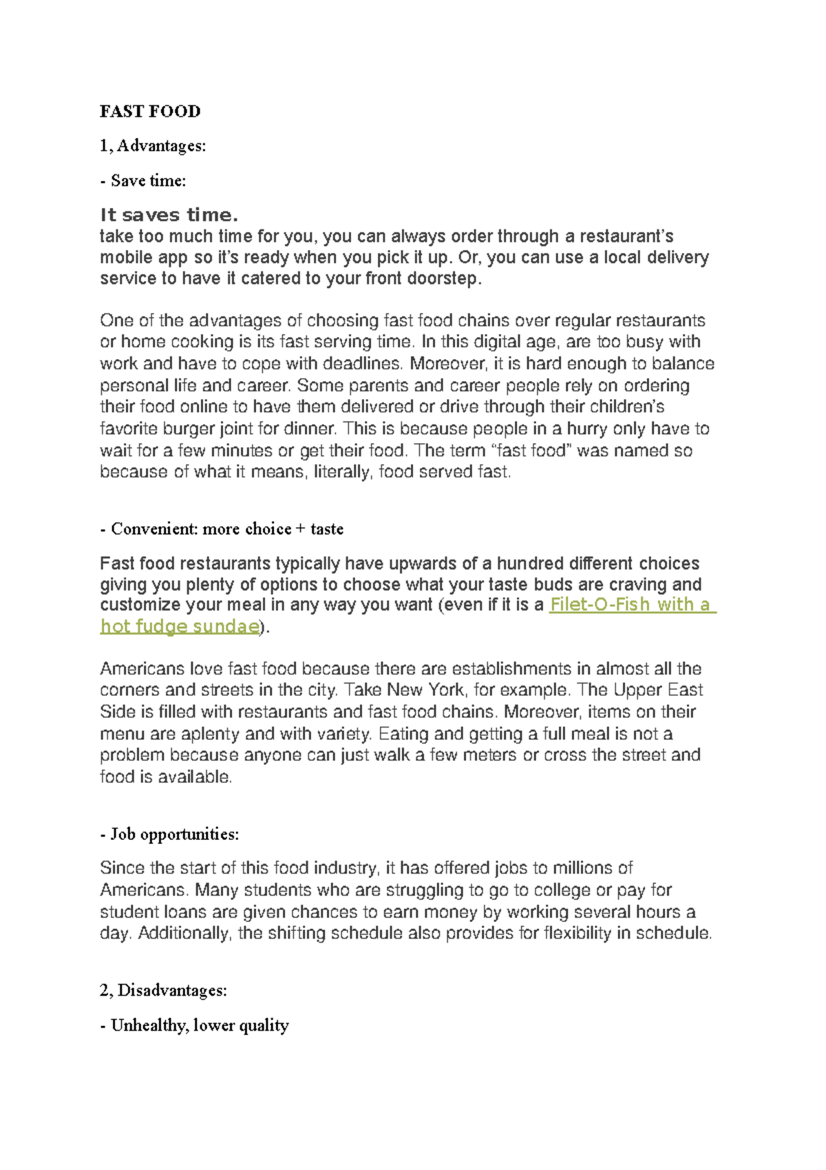 [9+] FAST FOOD - FAST FOOD 1, Advantages: Save time: It saves time ...